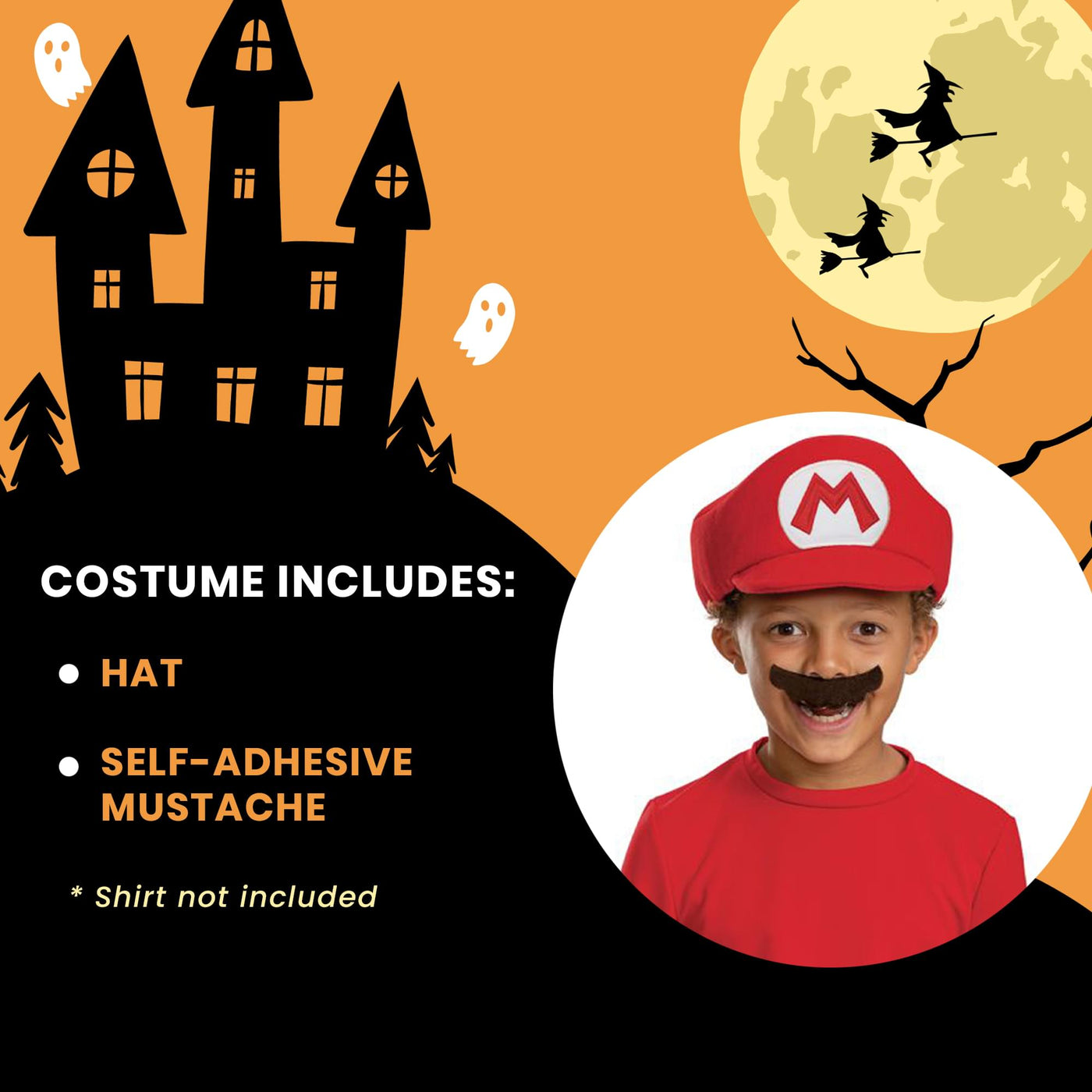 Super Mario Mario Hat & Mustache Child Costume | Free Shipping