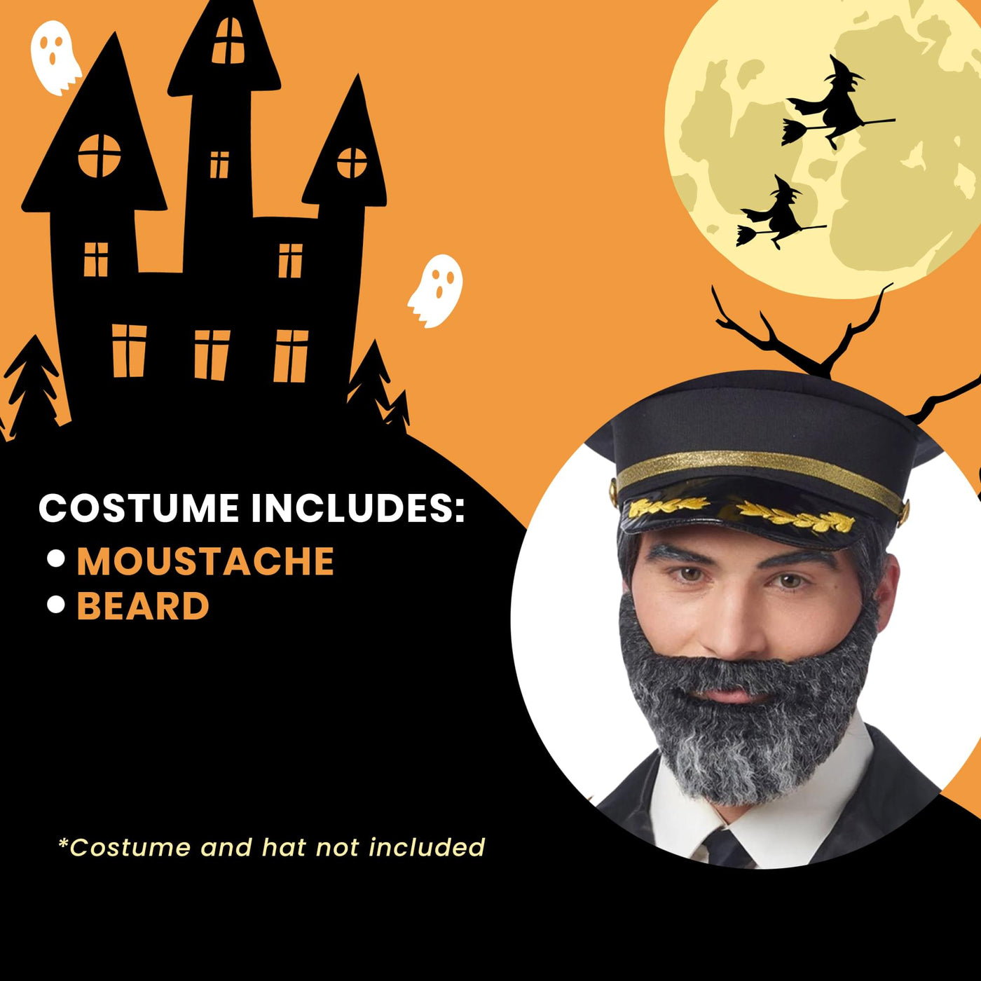 Cpt. Obvious Moustache & Beard Adult Costume Set | Free Shipping