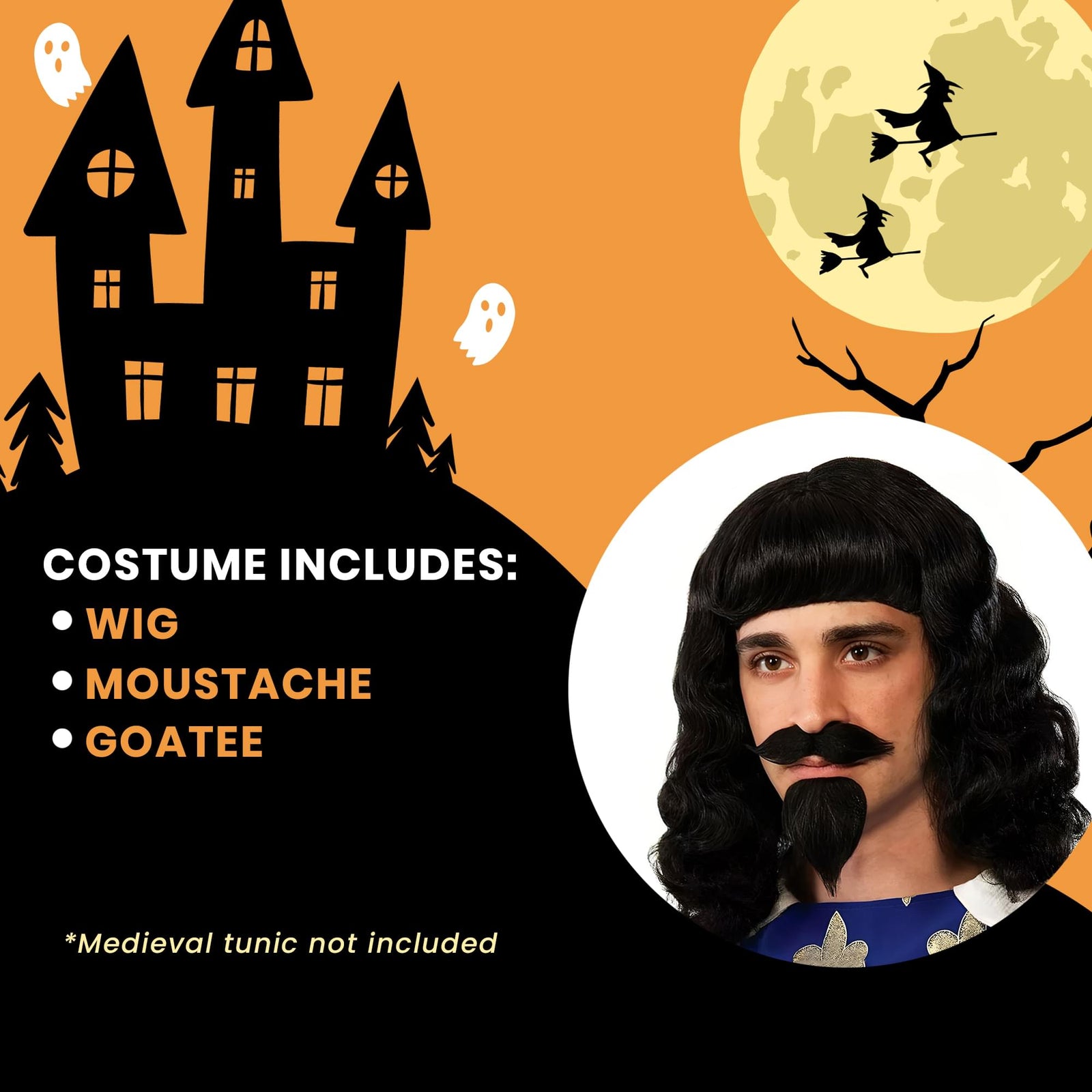 Musketeer Wig, Moustache, Goatee Costume Accessory Adult Men | Free Sh