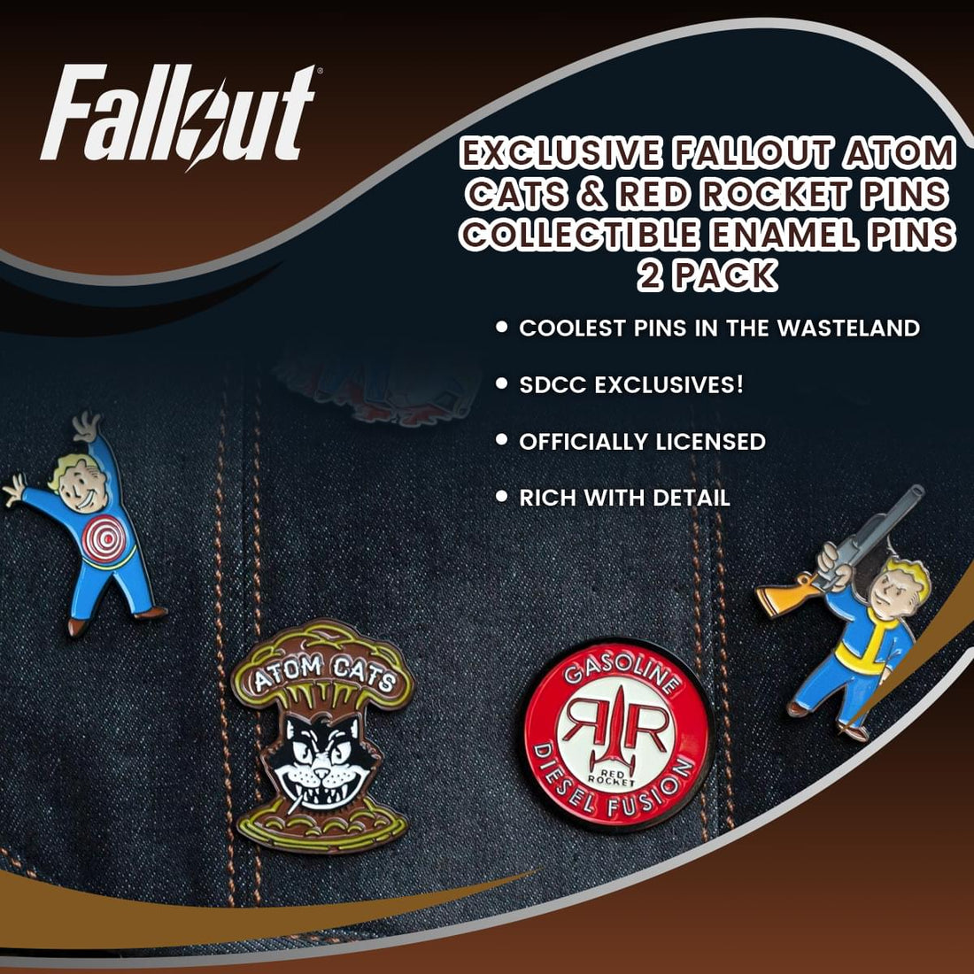 Fallout Atom Cats & Red Rocket Pin Set (SDCC'18 Exclusive) | Free Ship