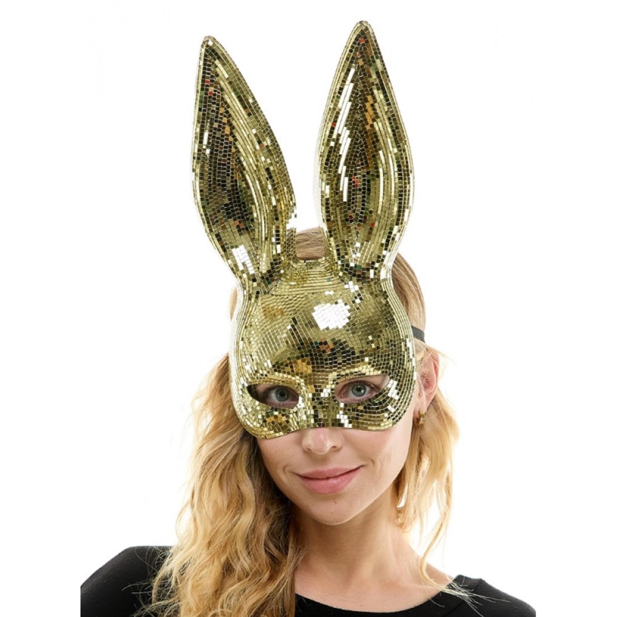 Bedazzled Gold Mirror Bunny Costume Mask | Free Shipping