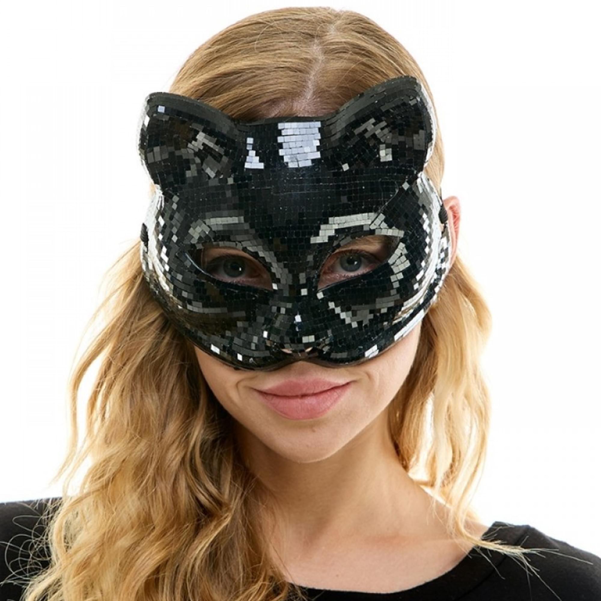 Bedazzled Black Mirror Cat Costume Mask | Free Shipping