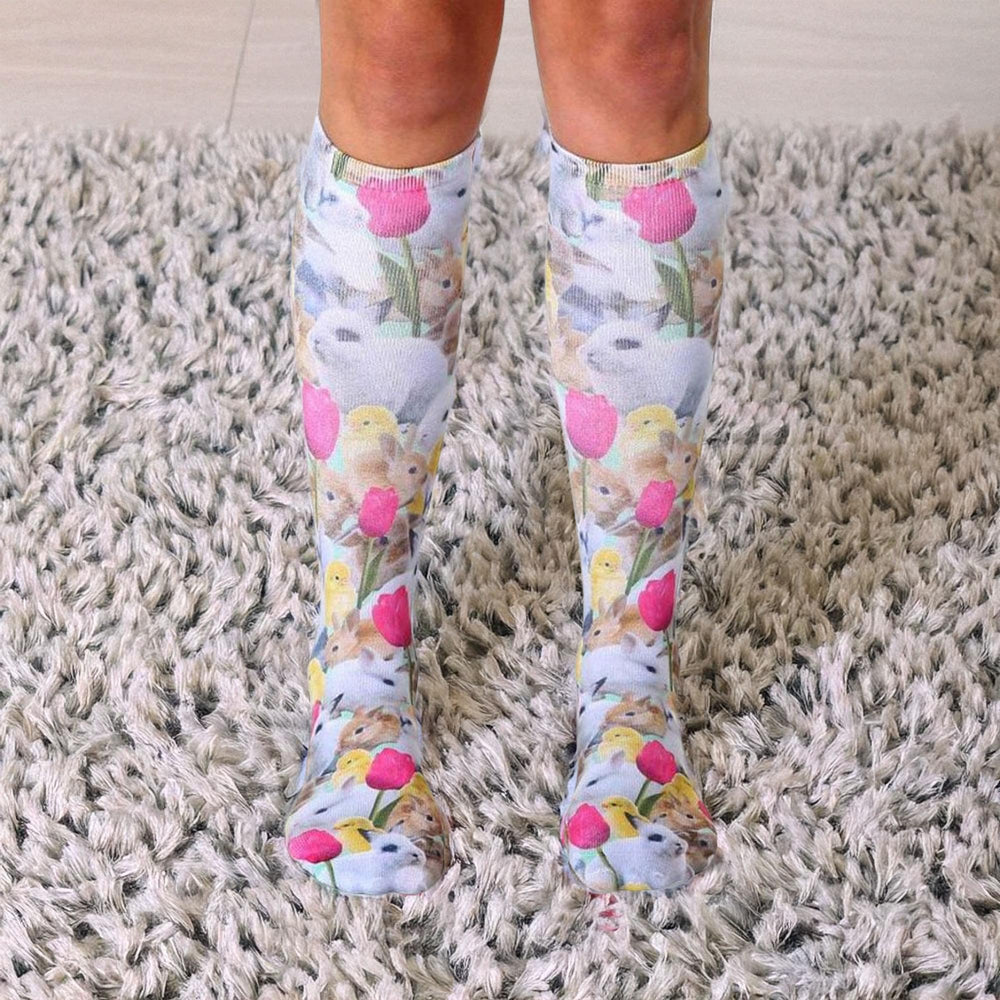 Easter Bunnies Photo Print Knee High Socks | Free Shipping