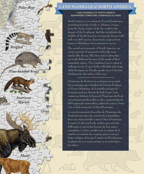 Land Mammals of North America 1000 Piece Linen Jigsaw Puzzle | Free Sh