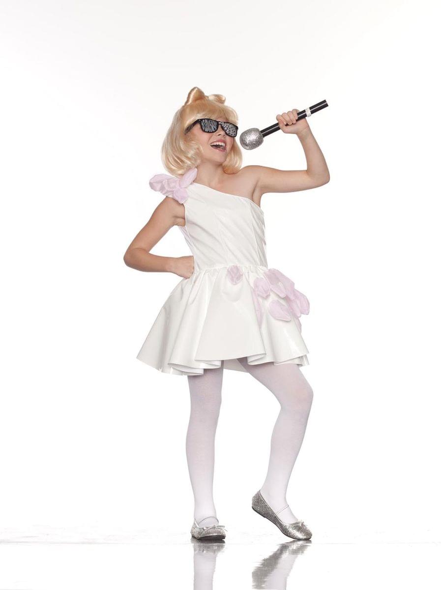 Lady Ra Ra Pop Star White Dress Costume Child | Free Shipping