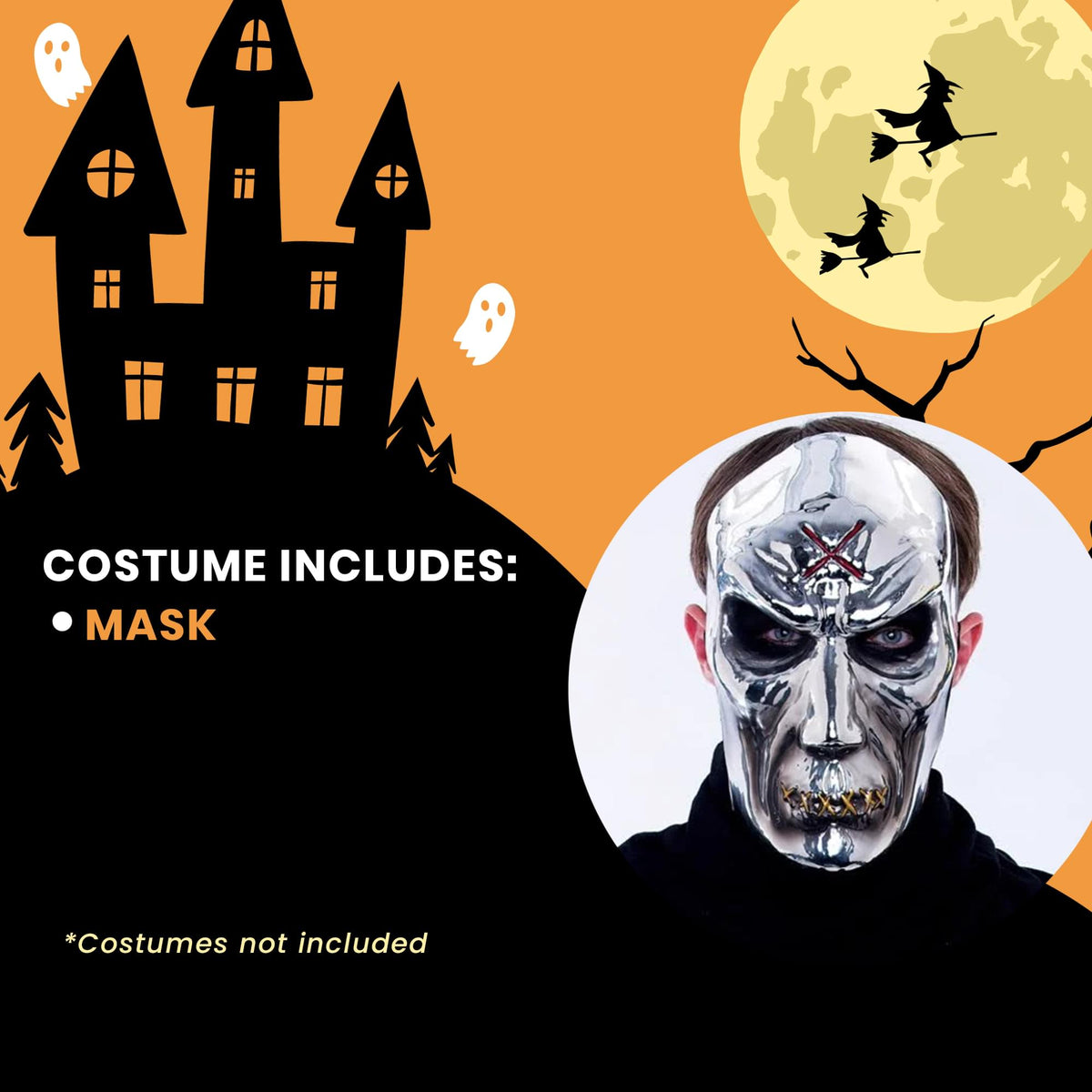 Maniacs PVC Molded Metallic Silver Zombie Adult Costume Mask | Free Sh