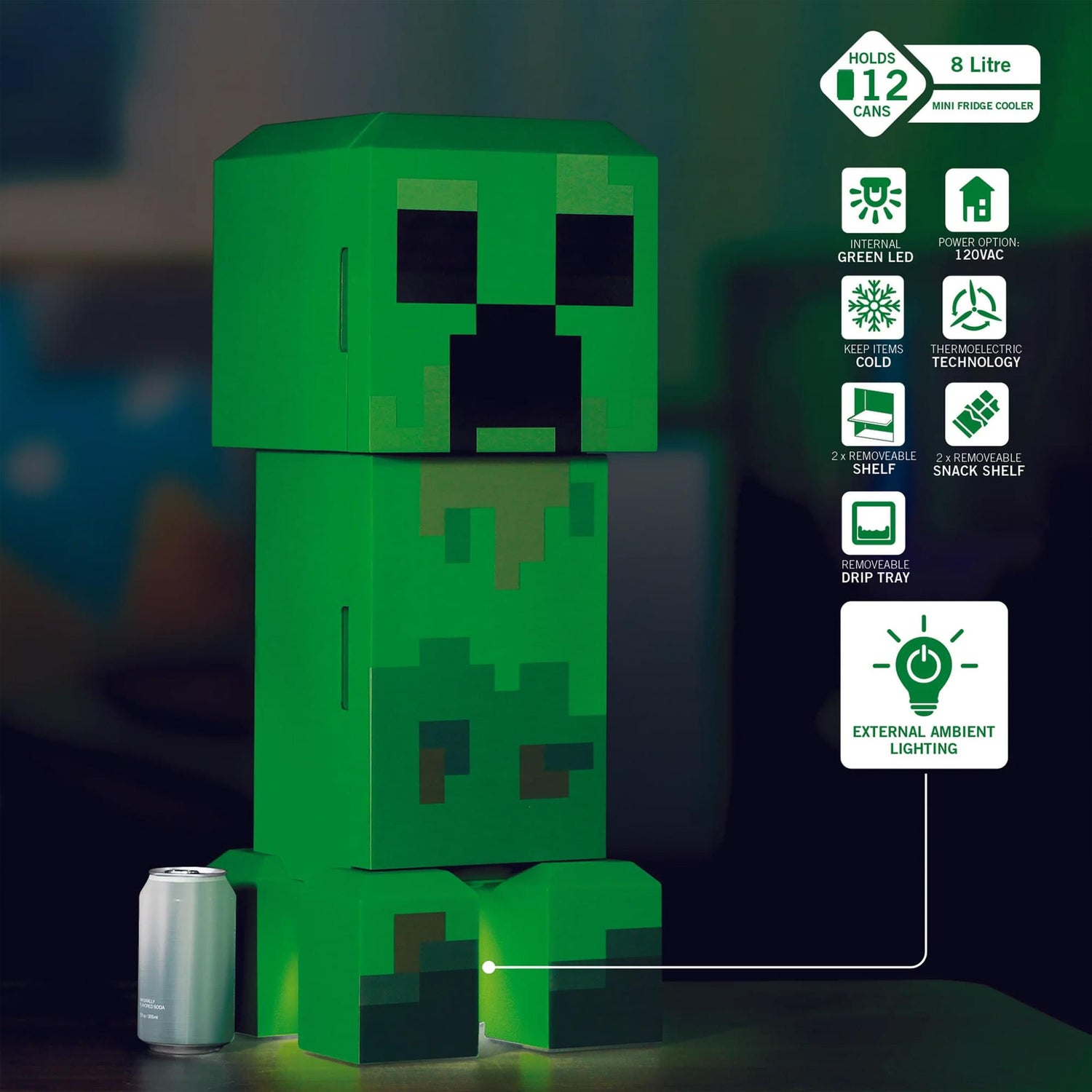 Minecraft Legends Creeper 8L Mini Fridge | Free Shipping