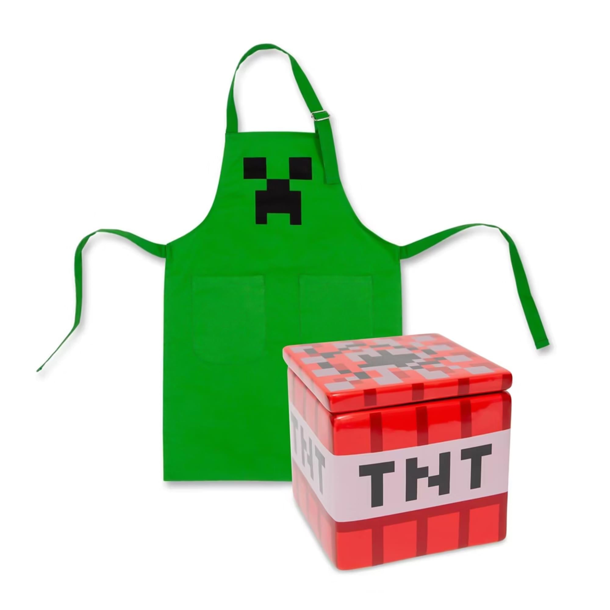 Minecraft Kitchen Set: Creeper Youth Apron & TNT Cookie Jar | Free Shi