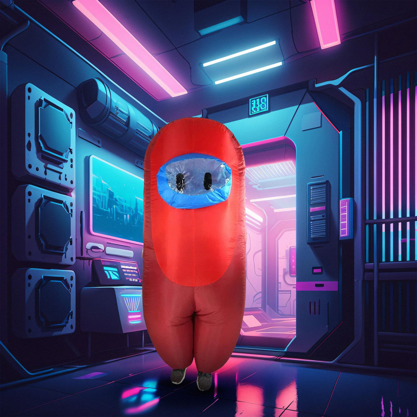 Amongst Us Red Imposter Sus Crewmate Inflatable Adult Costume | Standa