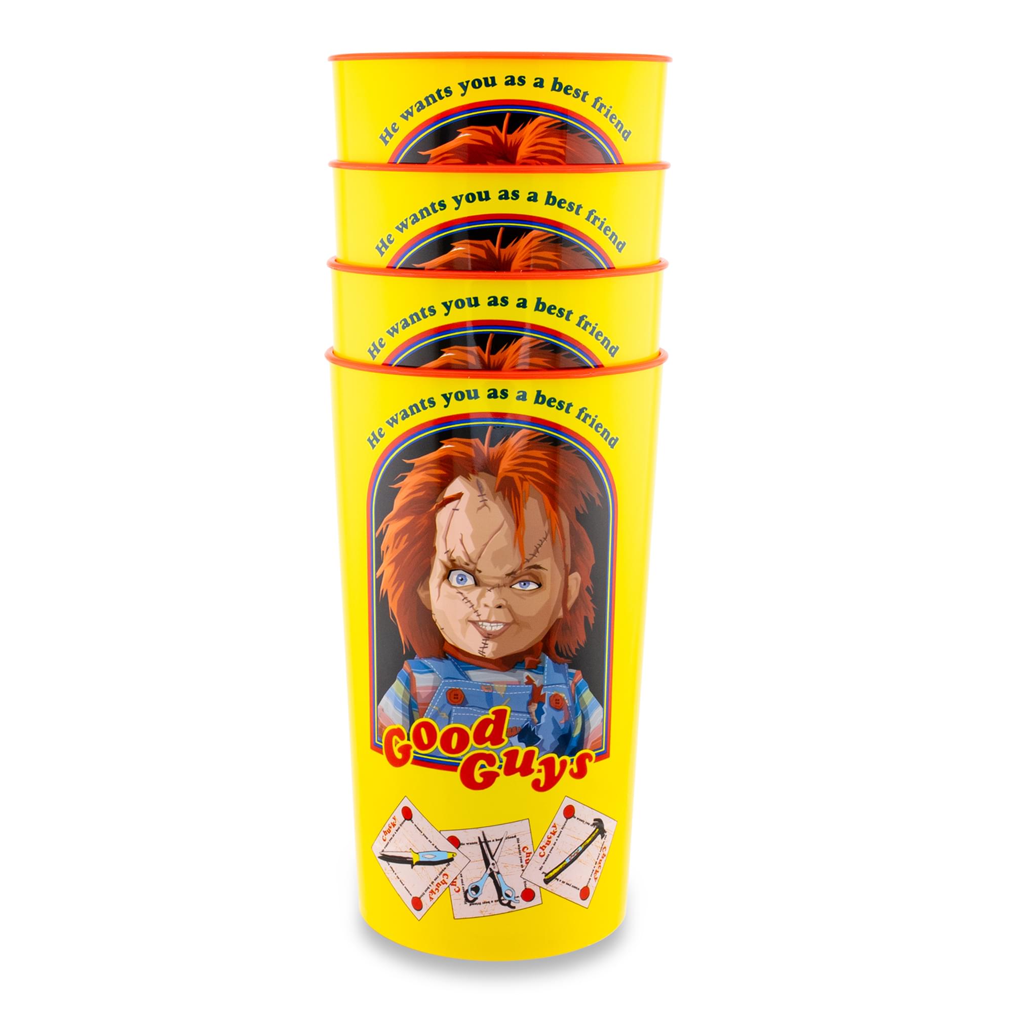 Childs Play Chucky 4 Piece 22oz Plastic Cup Set | Free Shipping