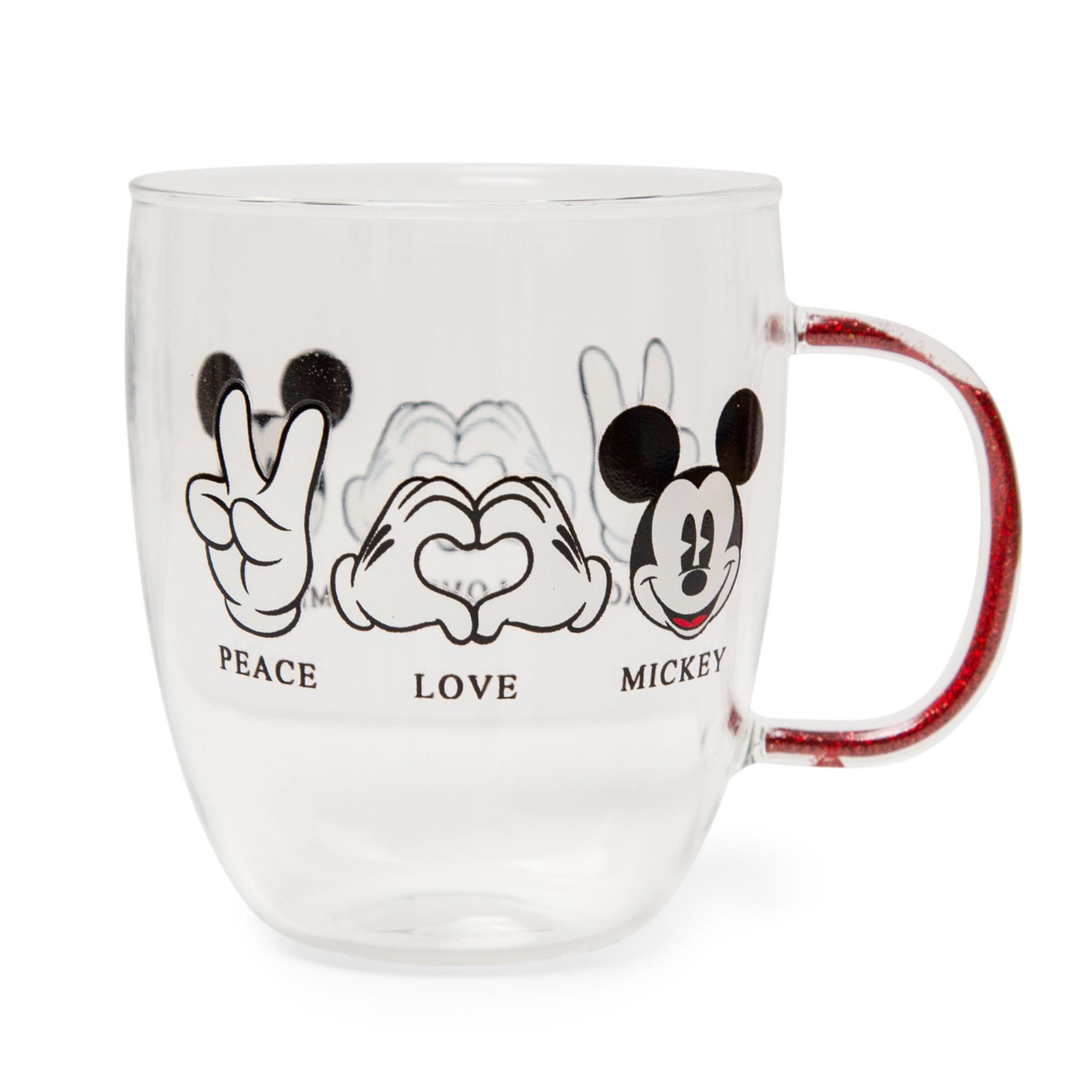 Disney Mickey Mouse 14oz Glitter Handle Glass Mug | Free Shipping