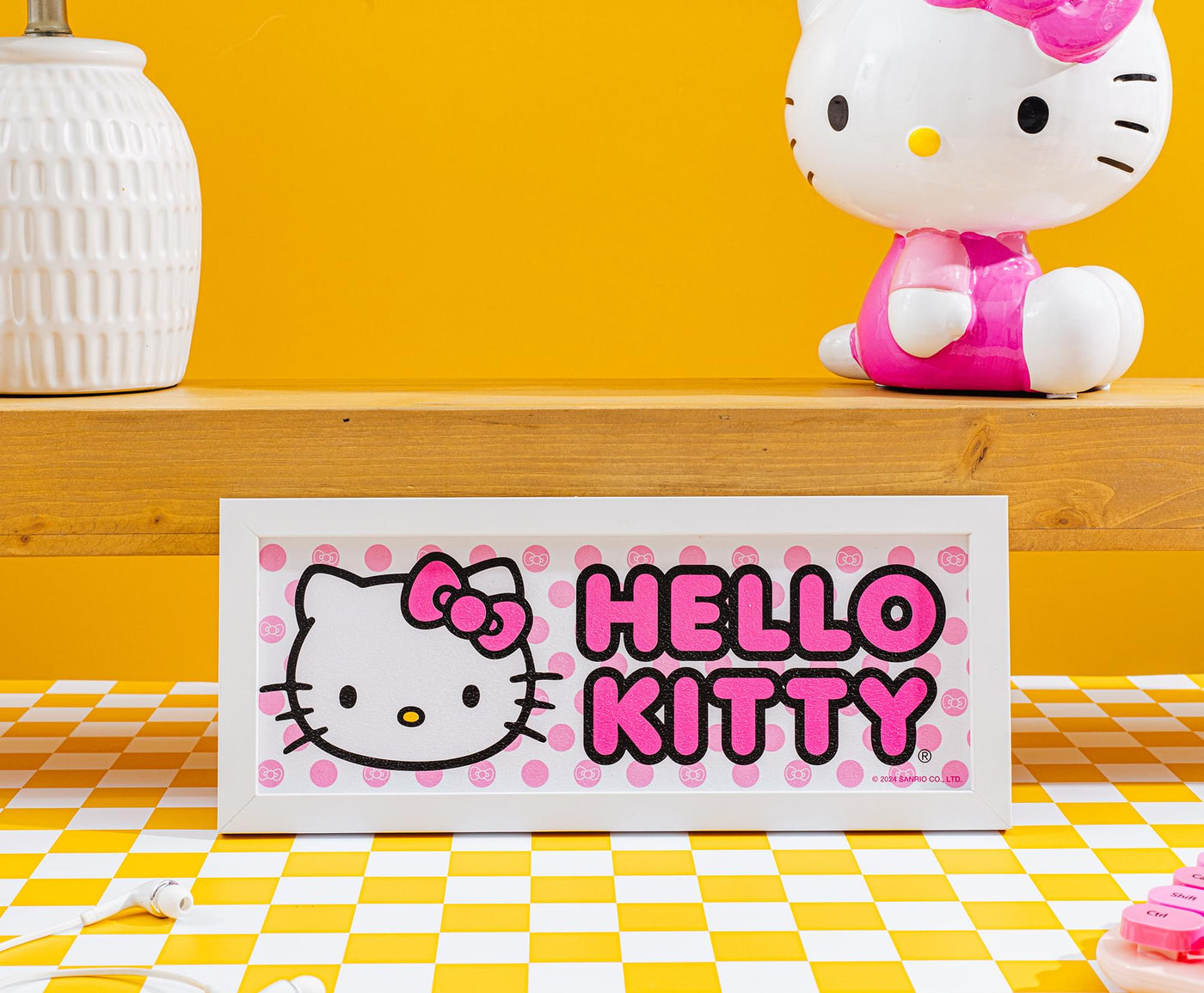 Hello Kitty Pink 12 x 5 Inch Framed MDF Wall Art | Free Shipping