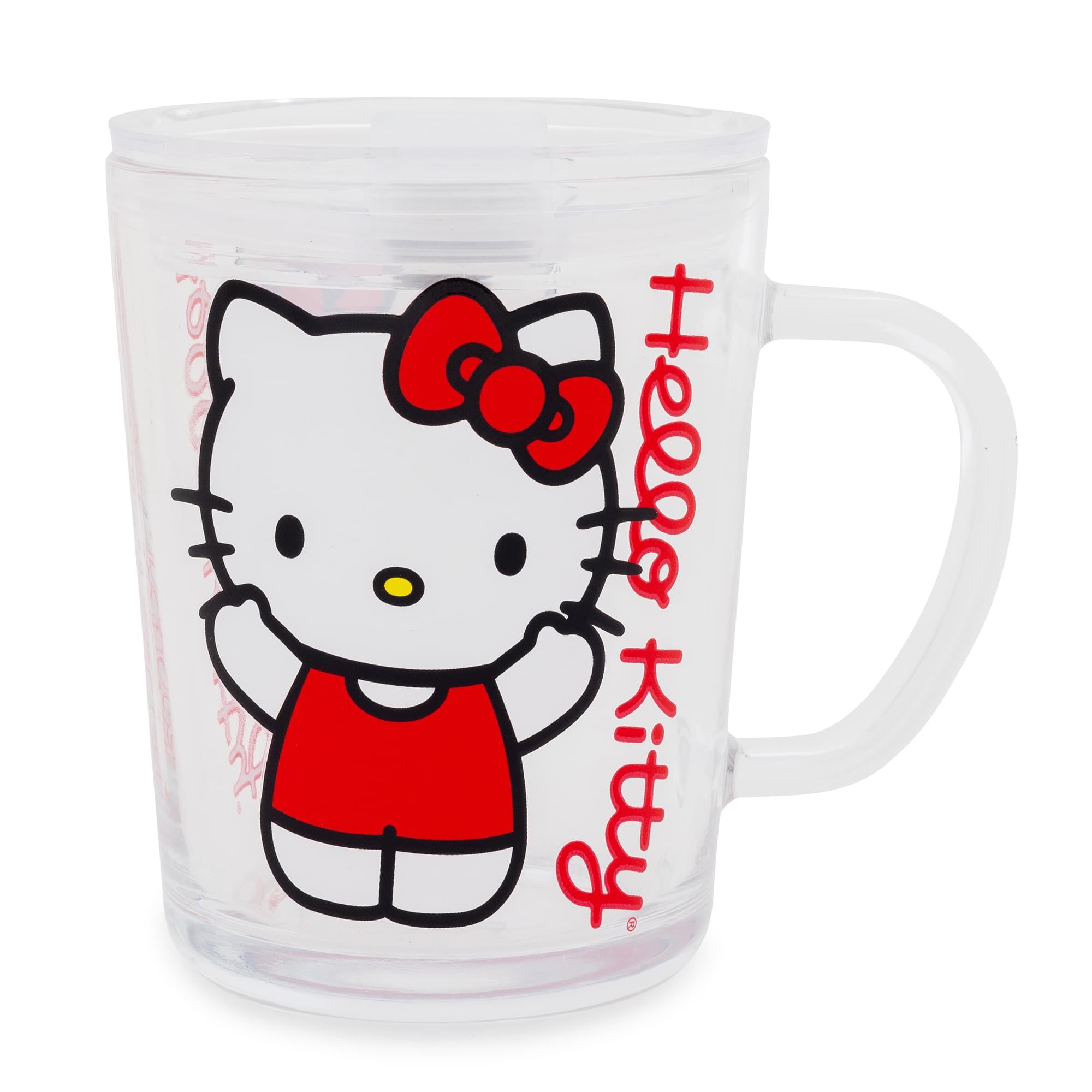 Hello Kitty Red 14oz Glass Mug w/ Slide Close Lid | Free Shipping