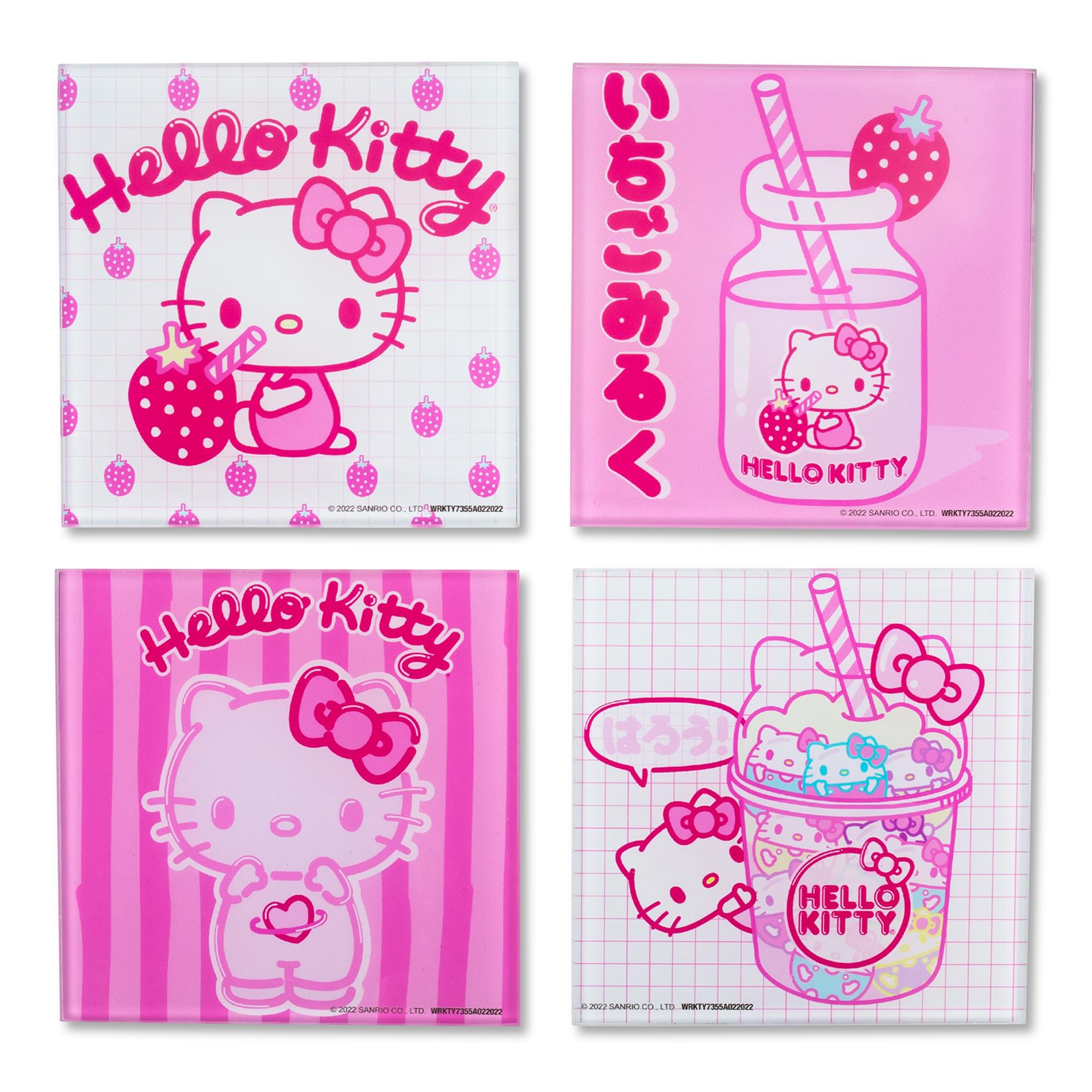 Hello Kitty Strawberry 4 Piece Glass Coaster Set | Free Shipping