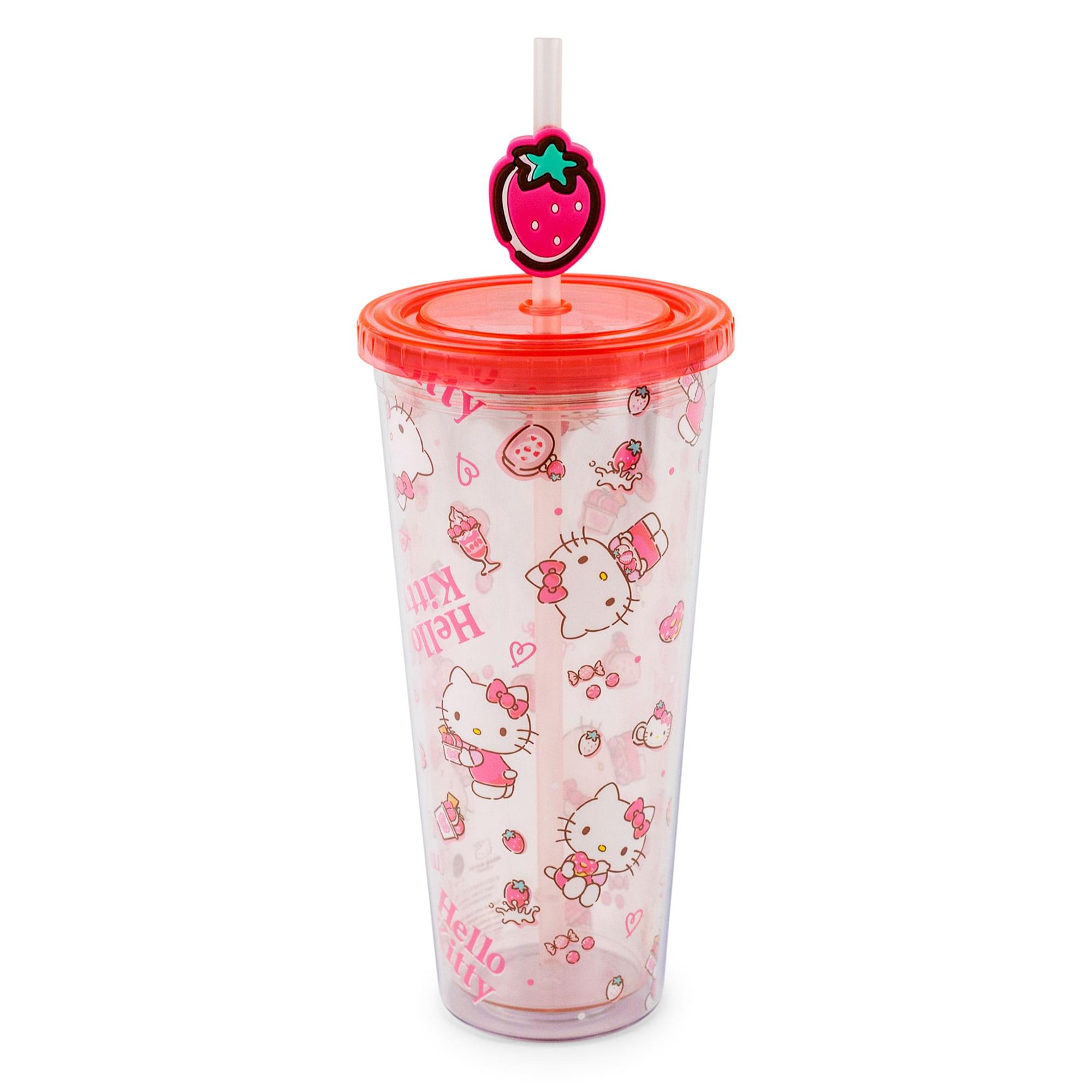Hello Kitty Strawberry Milk Toss 24oz Plastic Cold Cup w Lid | Free Sh