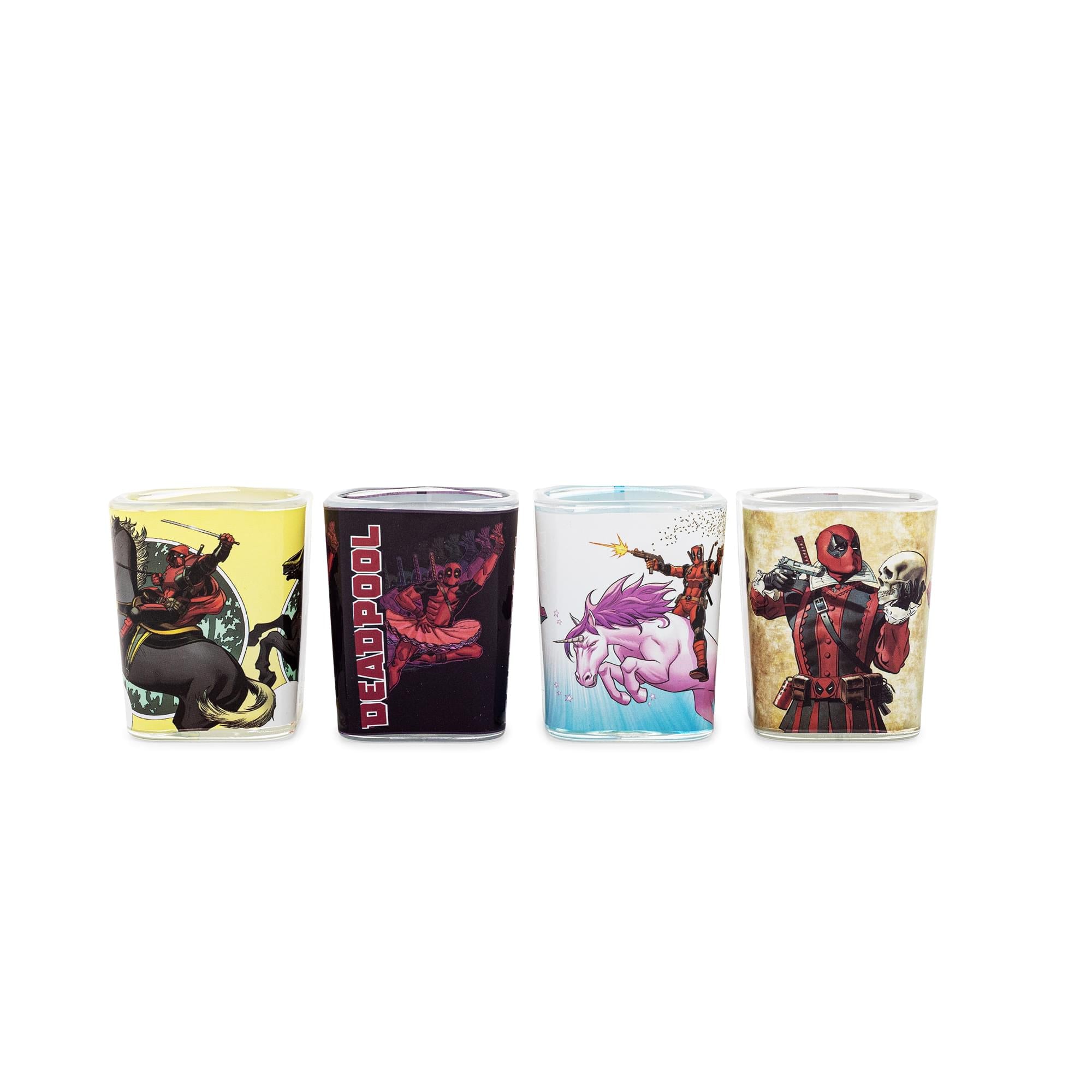 Marvel Deadpool 1.5oz Square Mini Glass Set of 4 | Free Shipping
