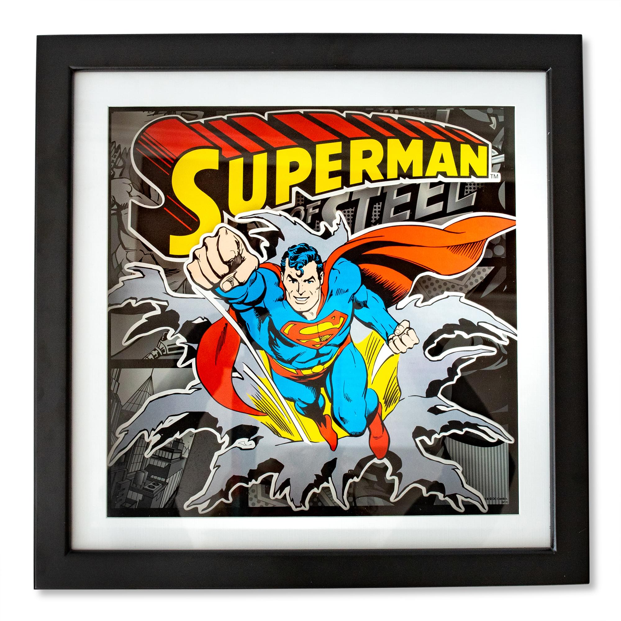 DC Superman Flying 15 x 15 Inch Wood Shadow Box Wall Art | Free Shippi
