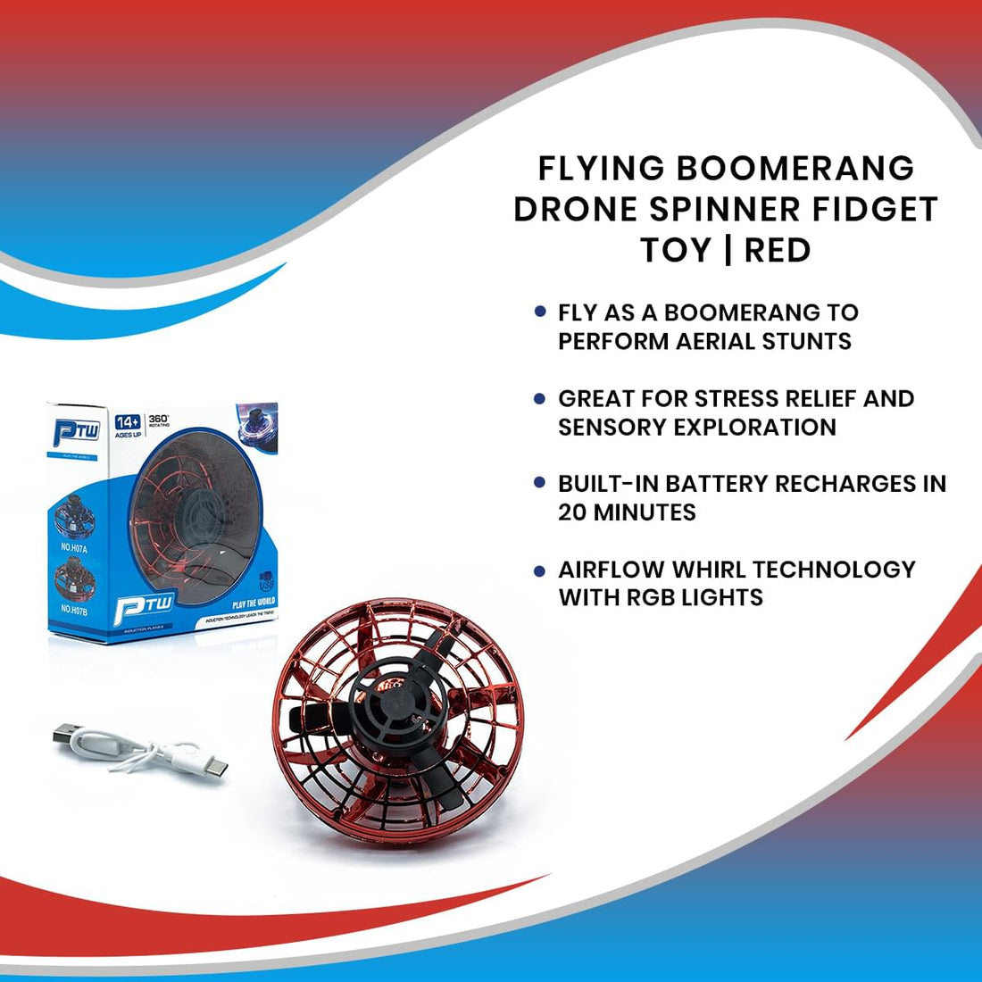 Flying Boomerang Drone | Red | Free Shipping