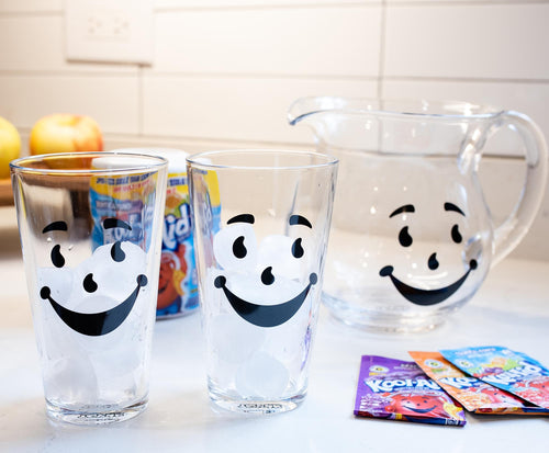 Kool-Aid Man 64oz Glass Pitcher and 2 Pint Glasses | Free Shipping