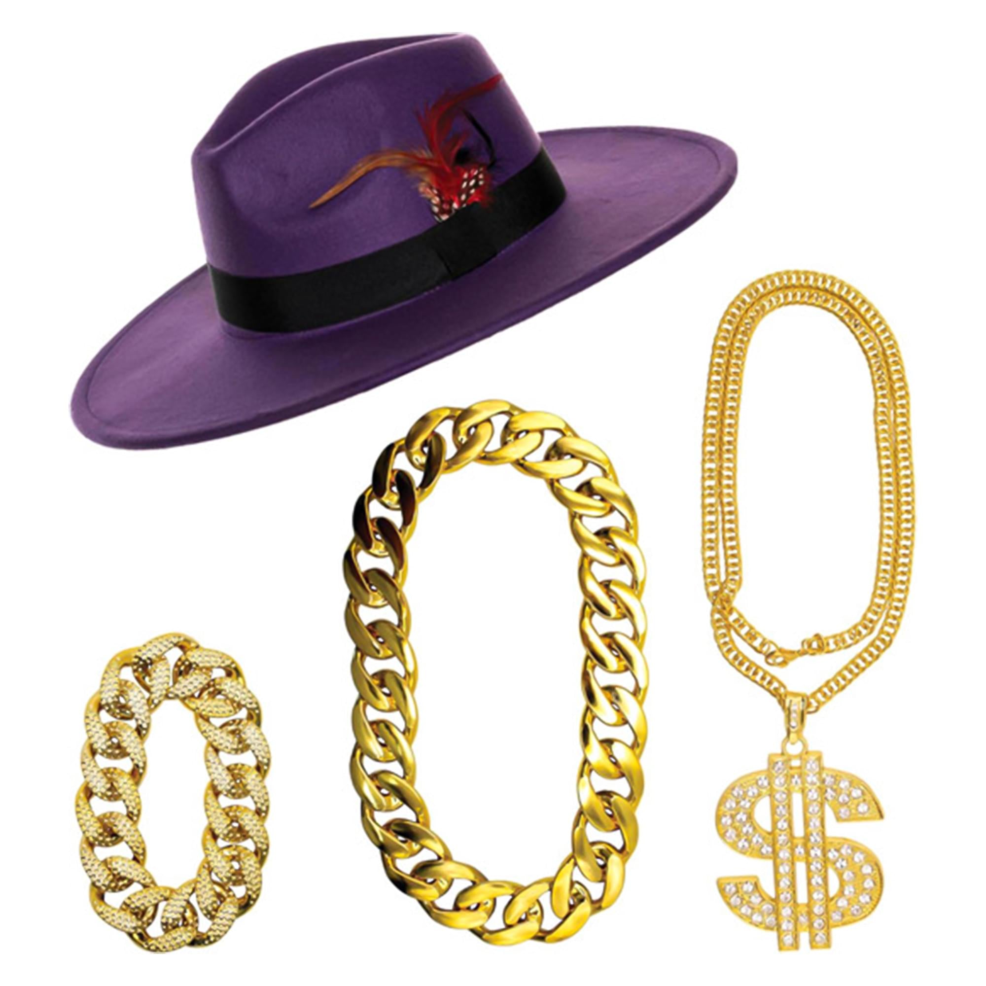 Pimp 4-Piece Adult Costume Kit | Purple Hat | Free Shipping