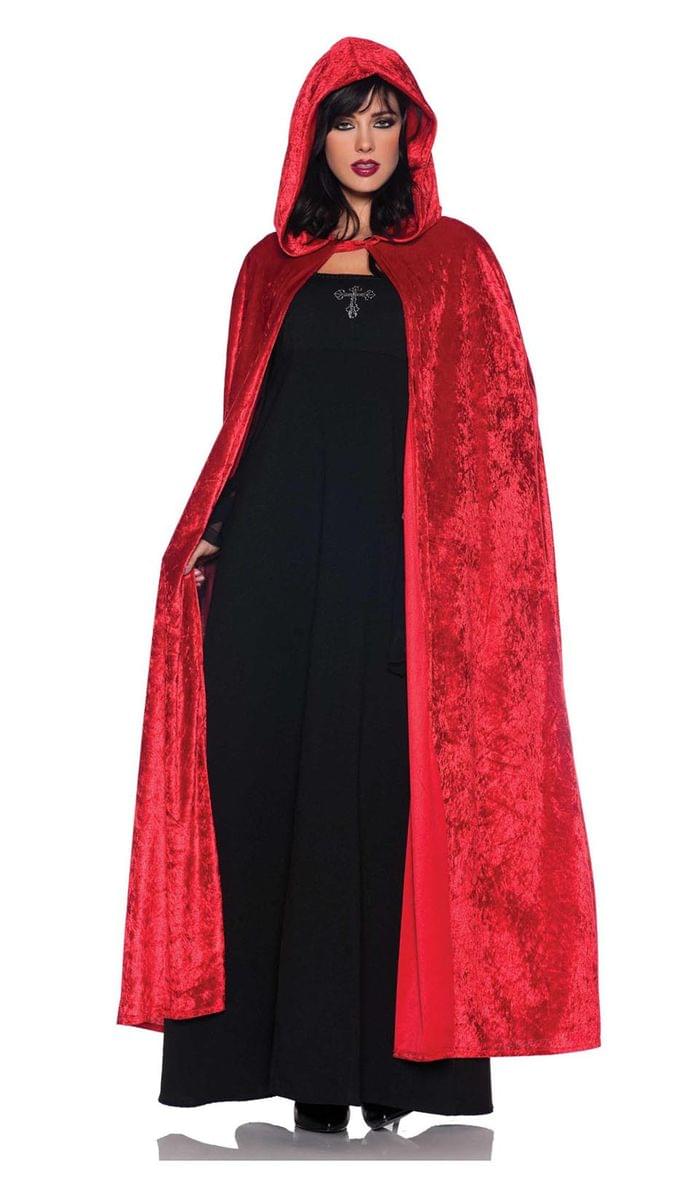 55" Hooded Red Velvet Vampire Cloak Adult Costume Accessory | Free Shi