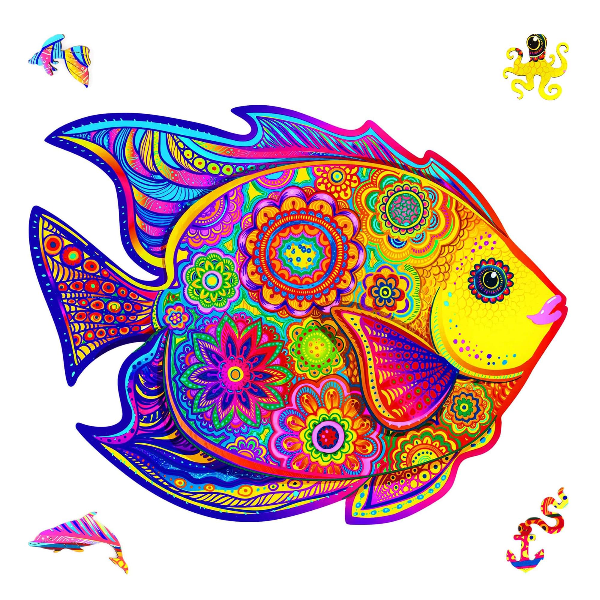 Fish 196 Piece Shaped Wooden Jigsaw Puzzle | Free Shipping