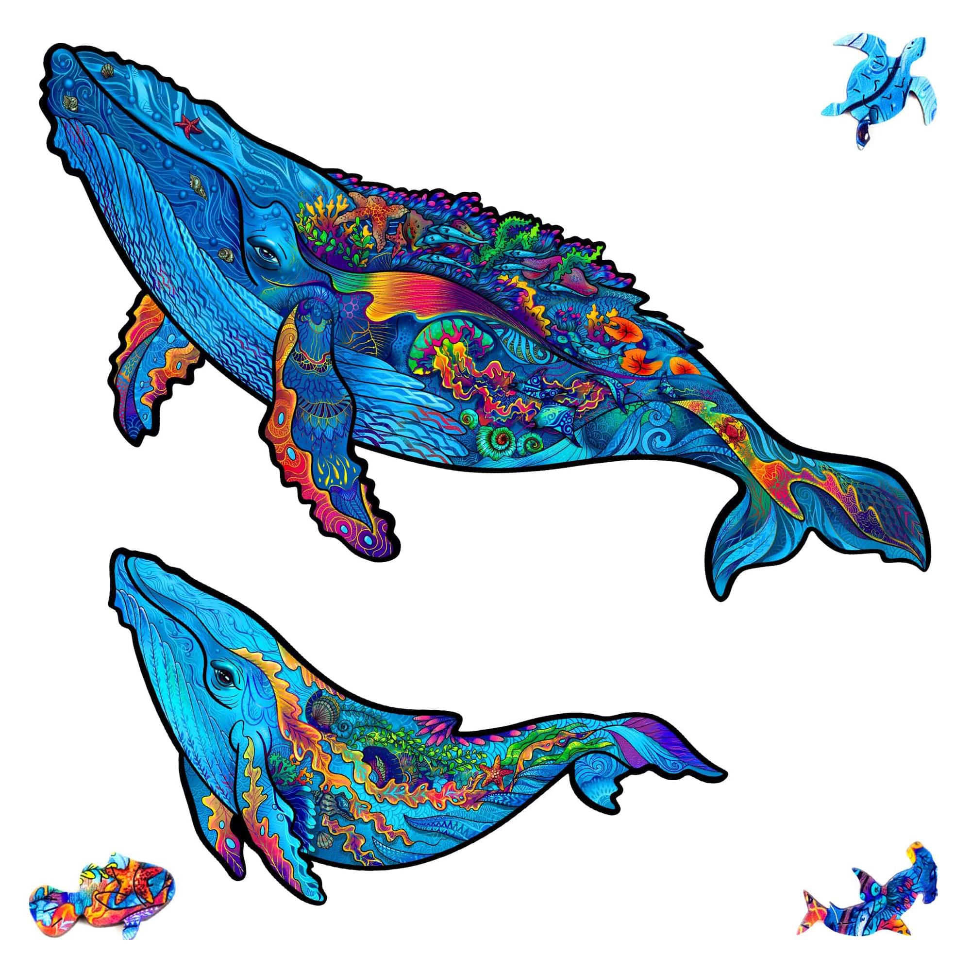 Whales 98 Piece Shaped Wooden Jigsaw Puzzle | Free Shipping