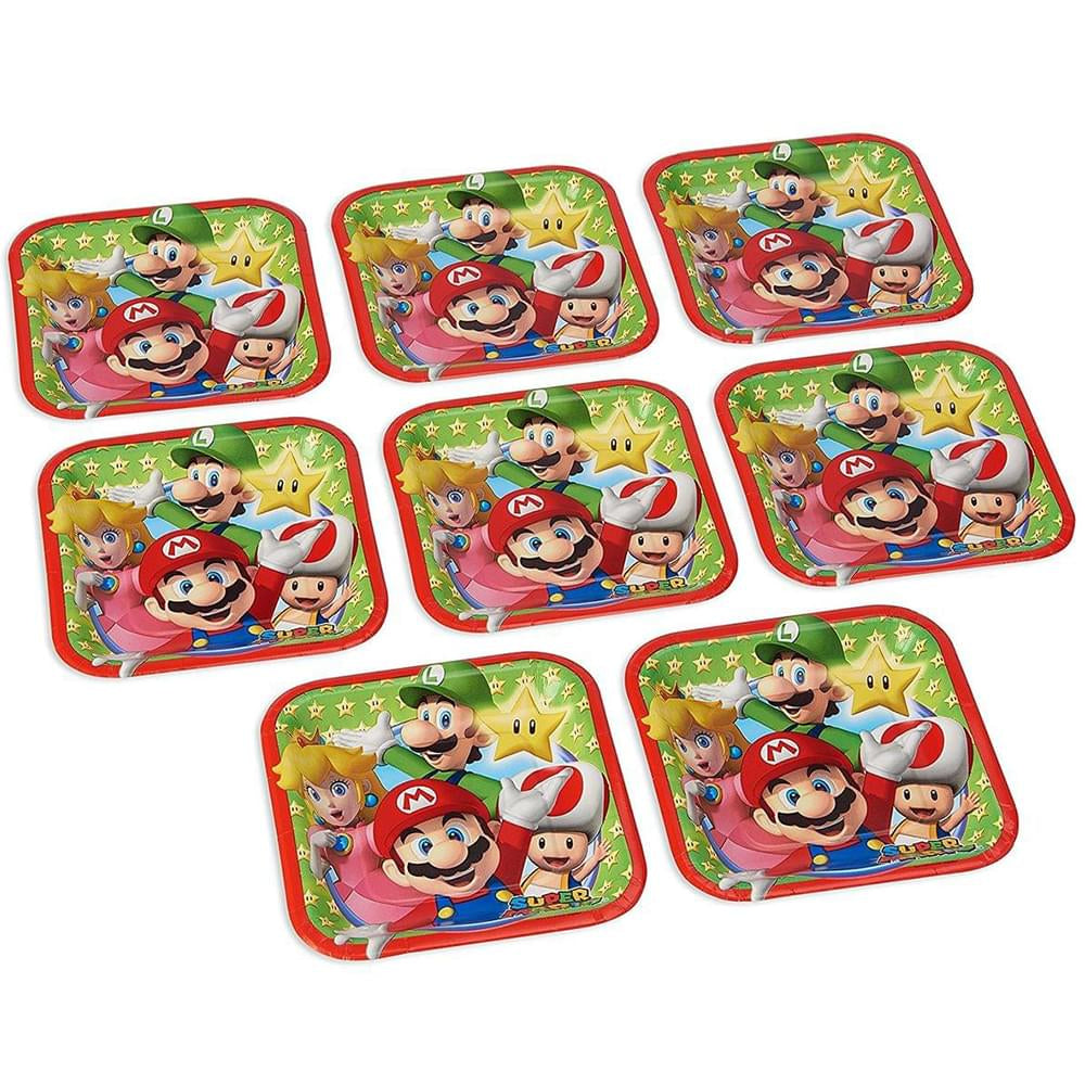 Super Mario Bros. 7" Square Paper Plates, 8 Count | Free Shipping