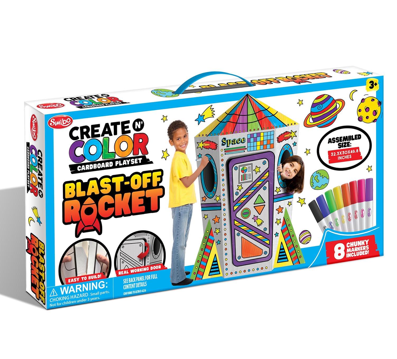 Create & Color Cardboard Blast-Off Rocket Playset | Free Shipping