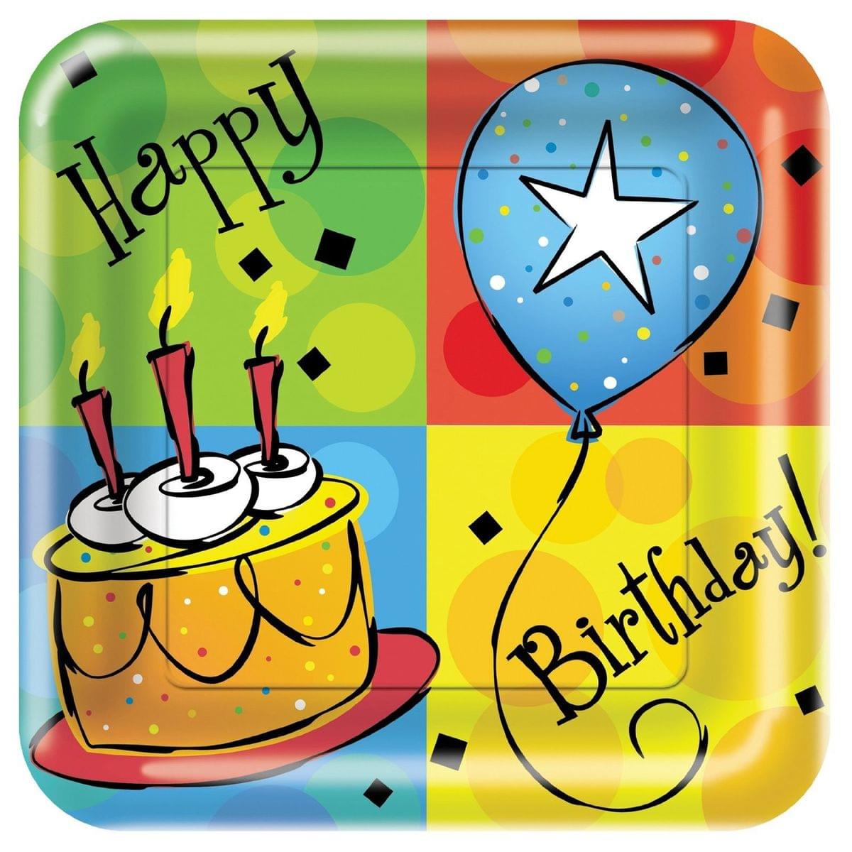 Happy Birthday 8 Pack 9" Square Plate | Free Shipping