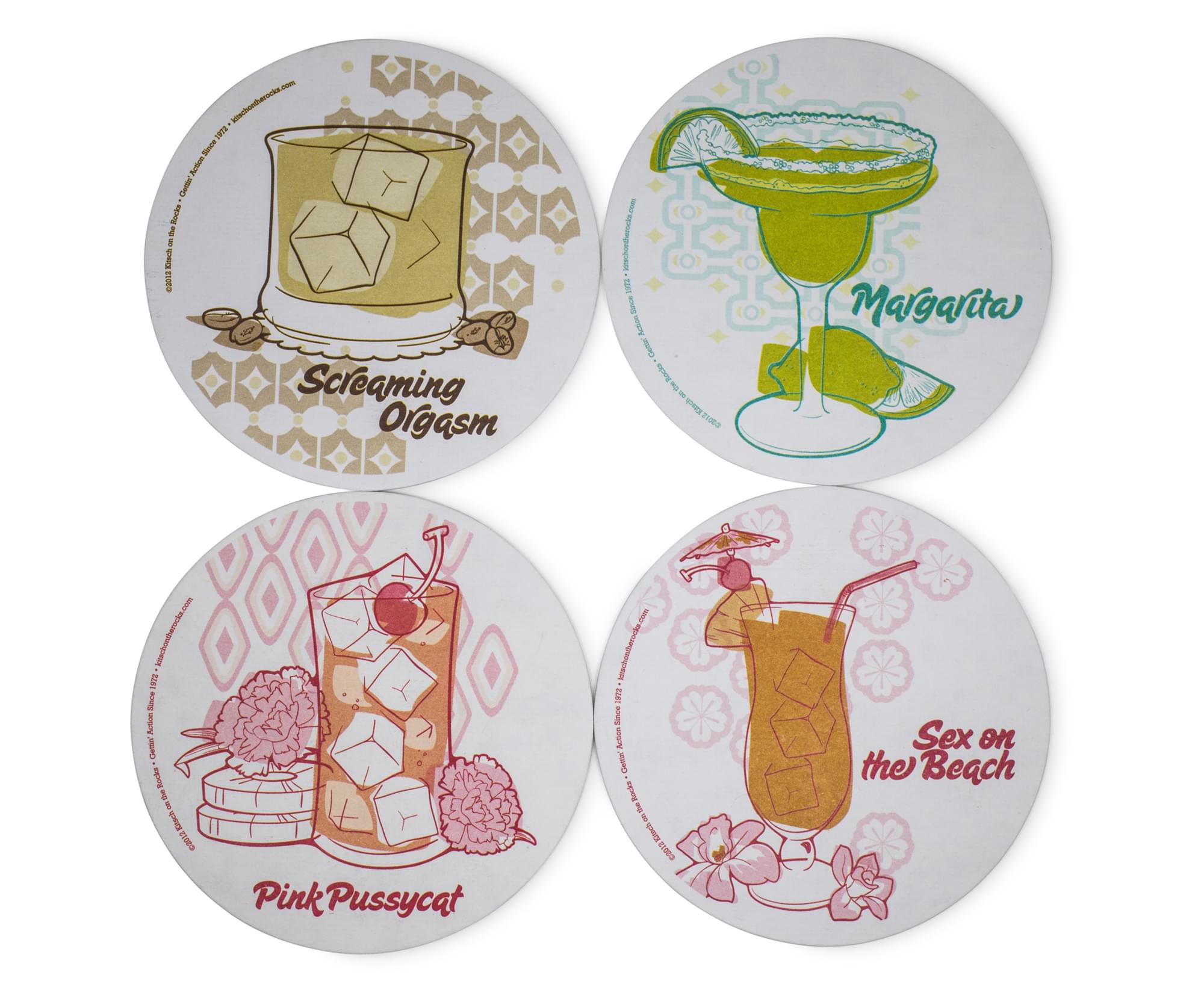 Retro Cork Coaster Set - Drinks - Set of 4 | Free Shipping