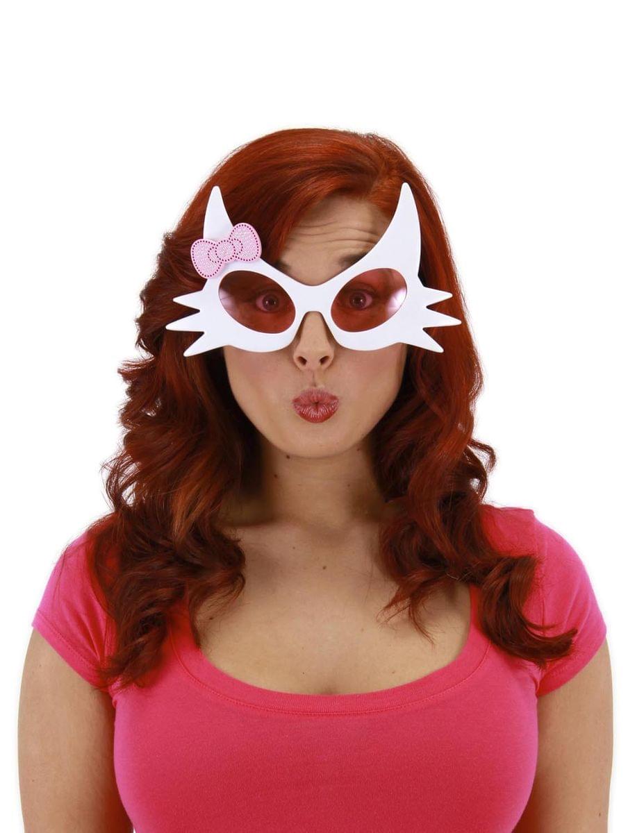 Pretty Kitty Costume Glasses Adult: White & Pink | Free Shipping