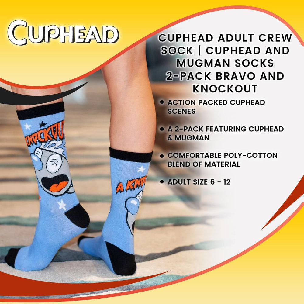 Cuphead Adult Crew Sock 2-Pack - Bravo/ Knockout | Free Shipping