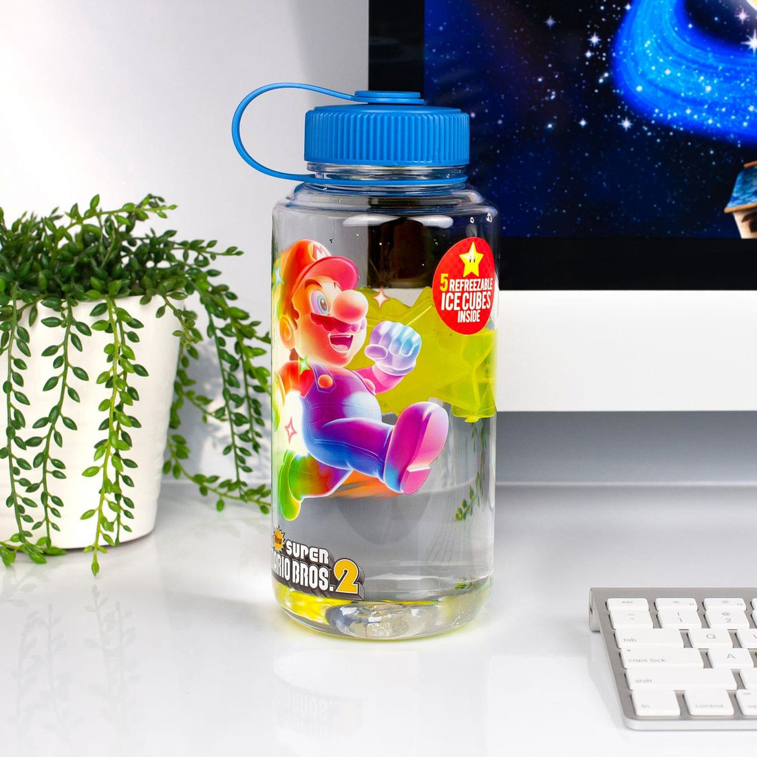Super Mario Plastic Water Bottle w/ Super Star Ice Cubes | Free Shippi