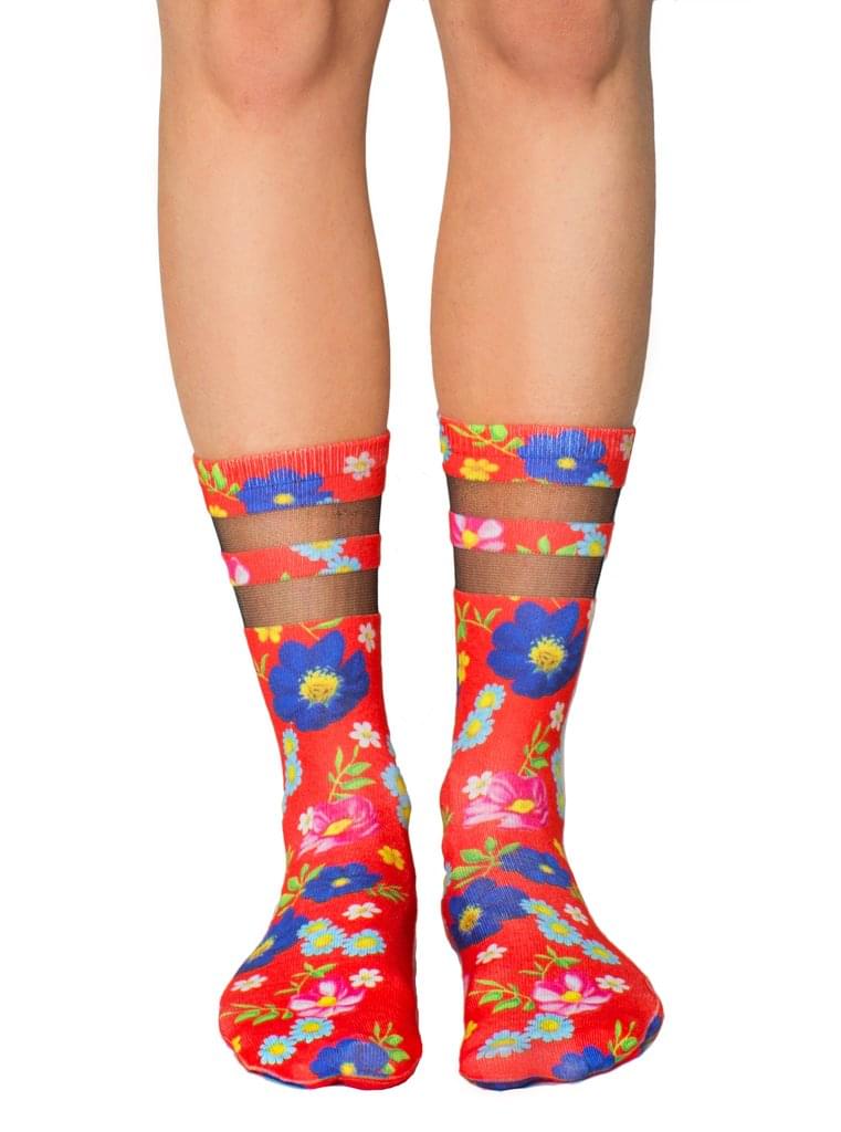 Floral Fun Mesh Crew Socks, Unisex OSFM | Free Shipping