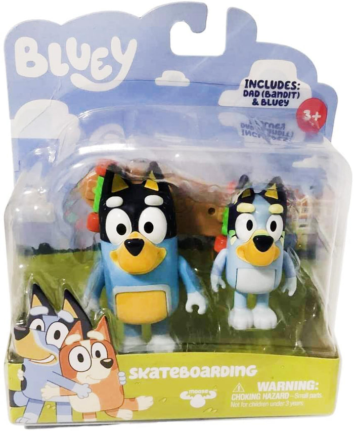 Bluey Skateboard Action Figure 2 Pack | Bluey & Bandit | Free Shipping
