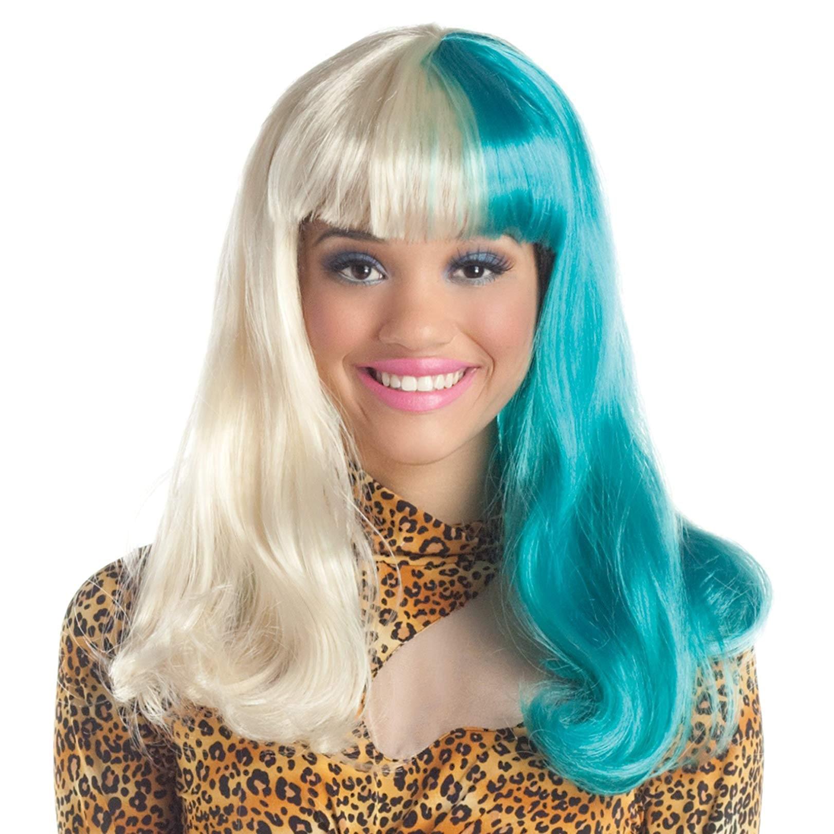 Half and Half Blonde & Turquoise Costume Wig Adult | Free Shipping