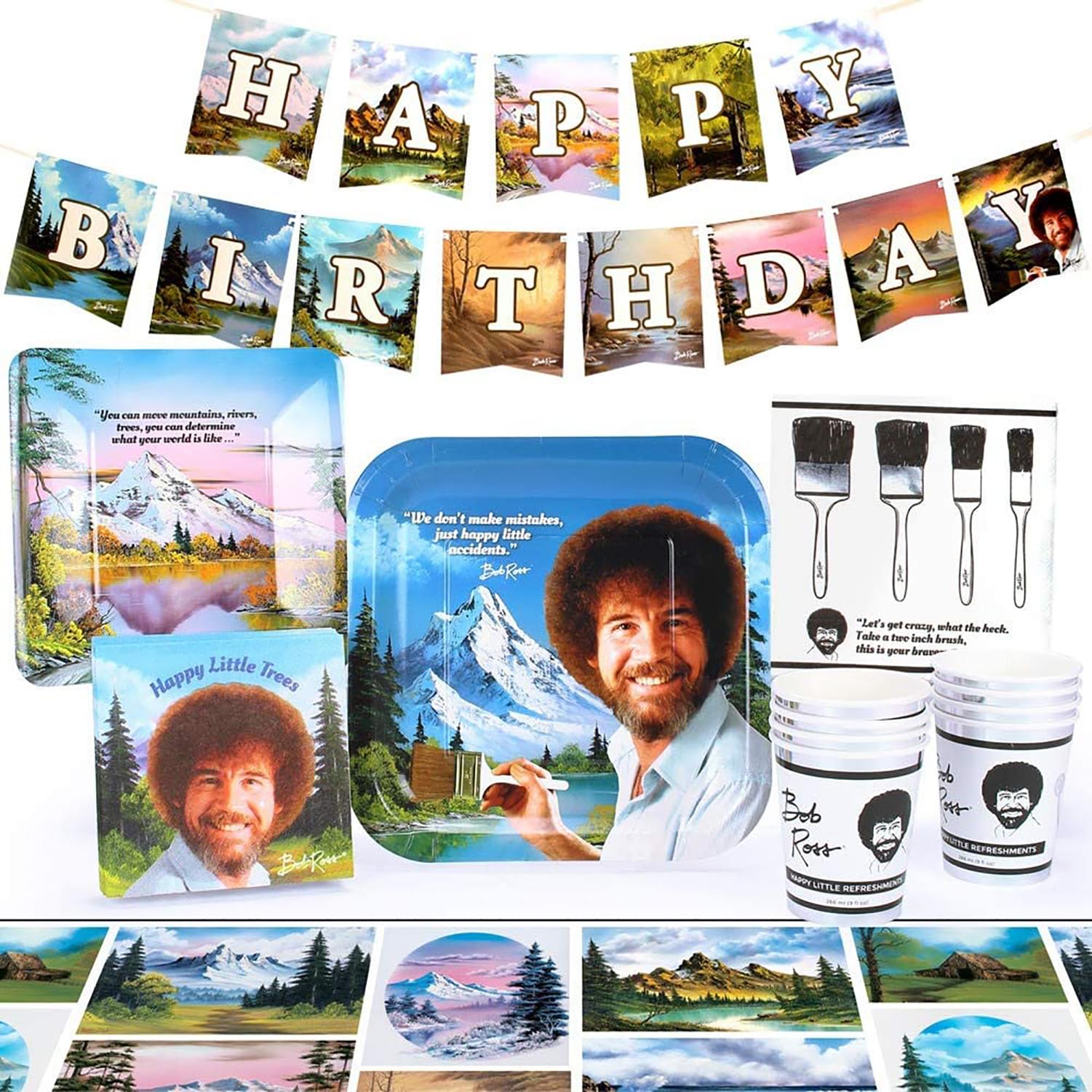 Bob Ross Classic Birthday Party Pack | 66 Pieces | 8 Guests | Free Shi