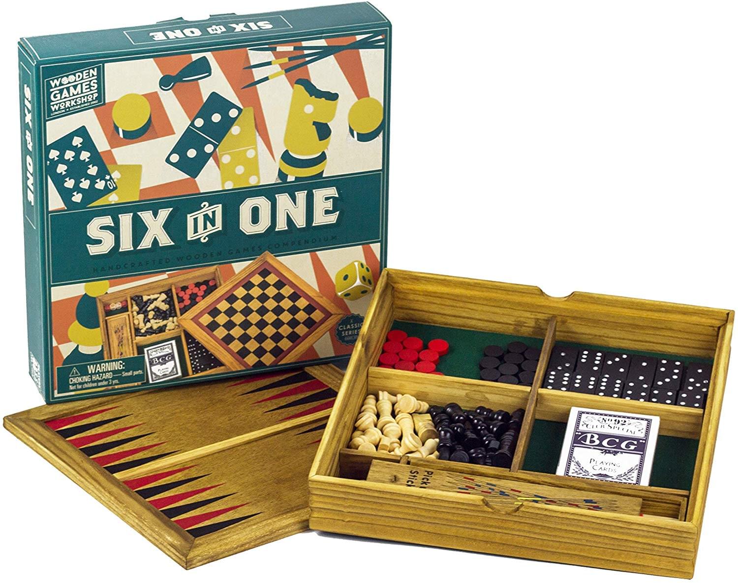 Wooden Games Compendium | Portable 6 in 1 Game Set | Free Shipping
