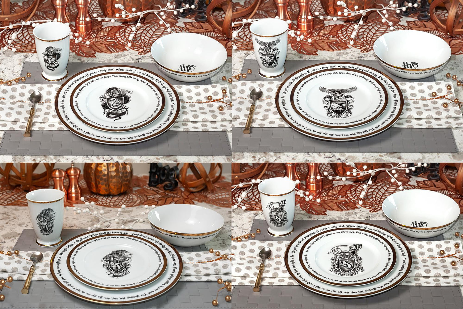 Harry Potter House Logos 16 Piece Ceramic Dinnerware Set | Free Shippi