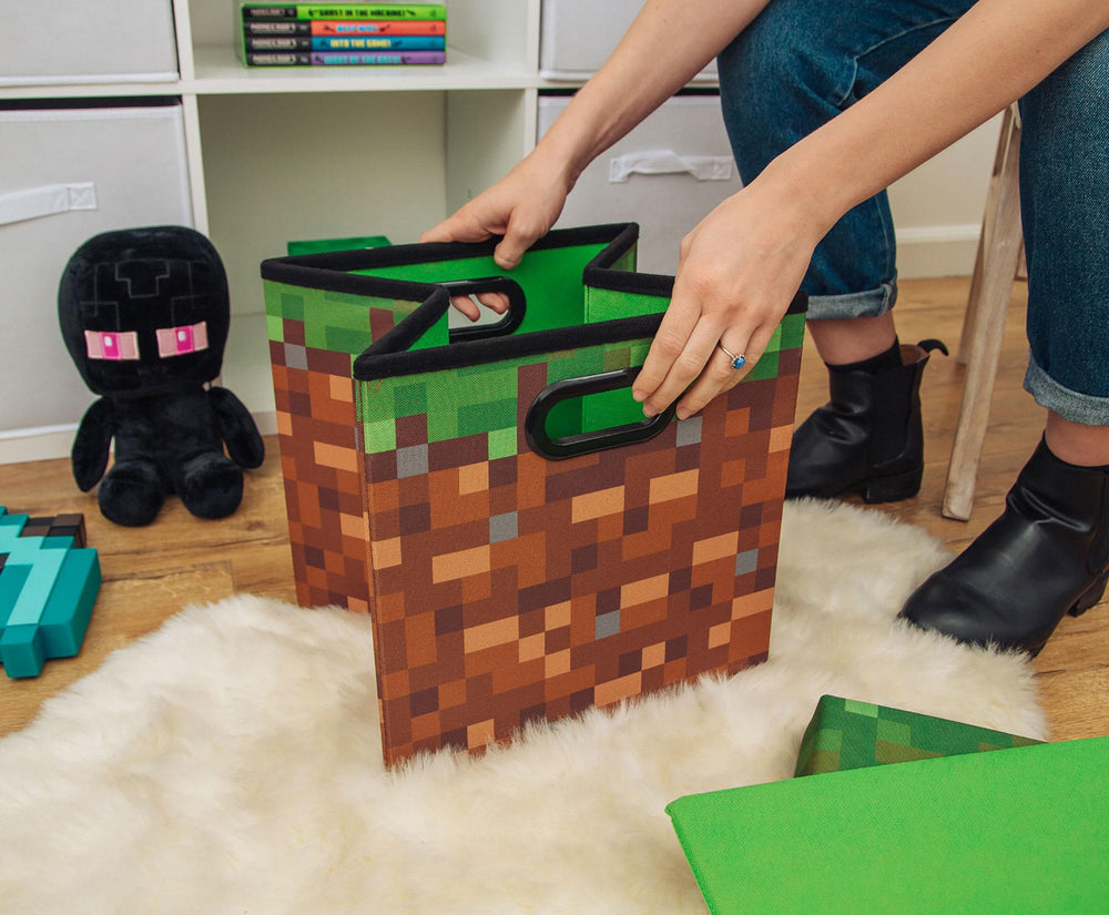 Minecraft Grassy Block 13 Inch Storage Cube with Lid | Free Shipping