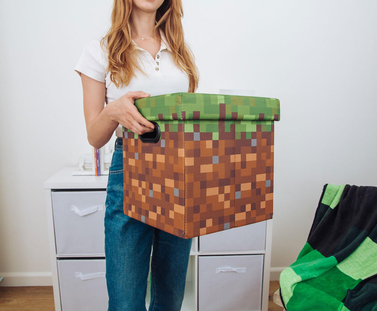 Minecraft Grassy Block 13 Inch Storage Cube with Lid | Free Shipping