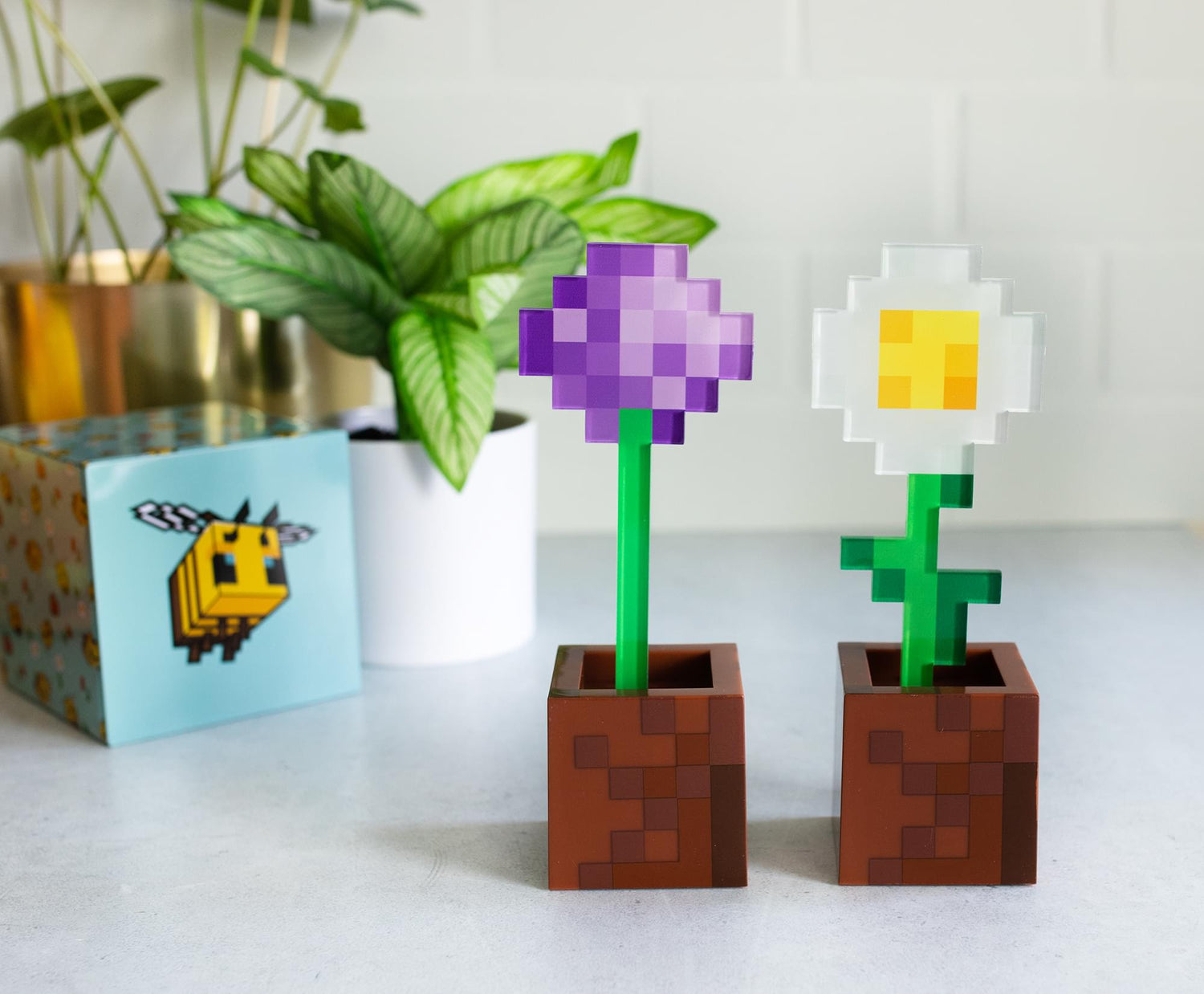 Minecraft Daisy & Poppy Flower Pot Mood Light Set | Free Shipping