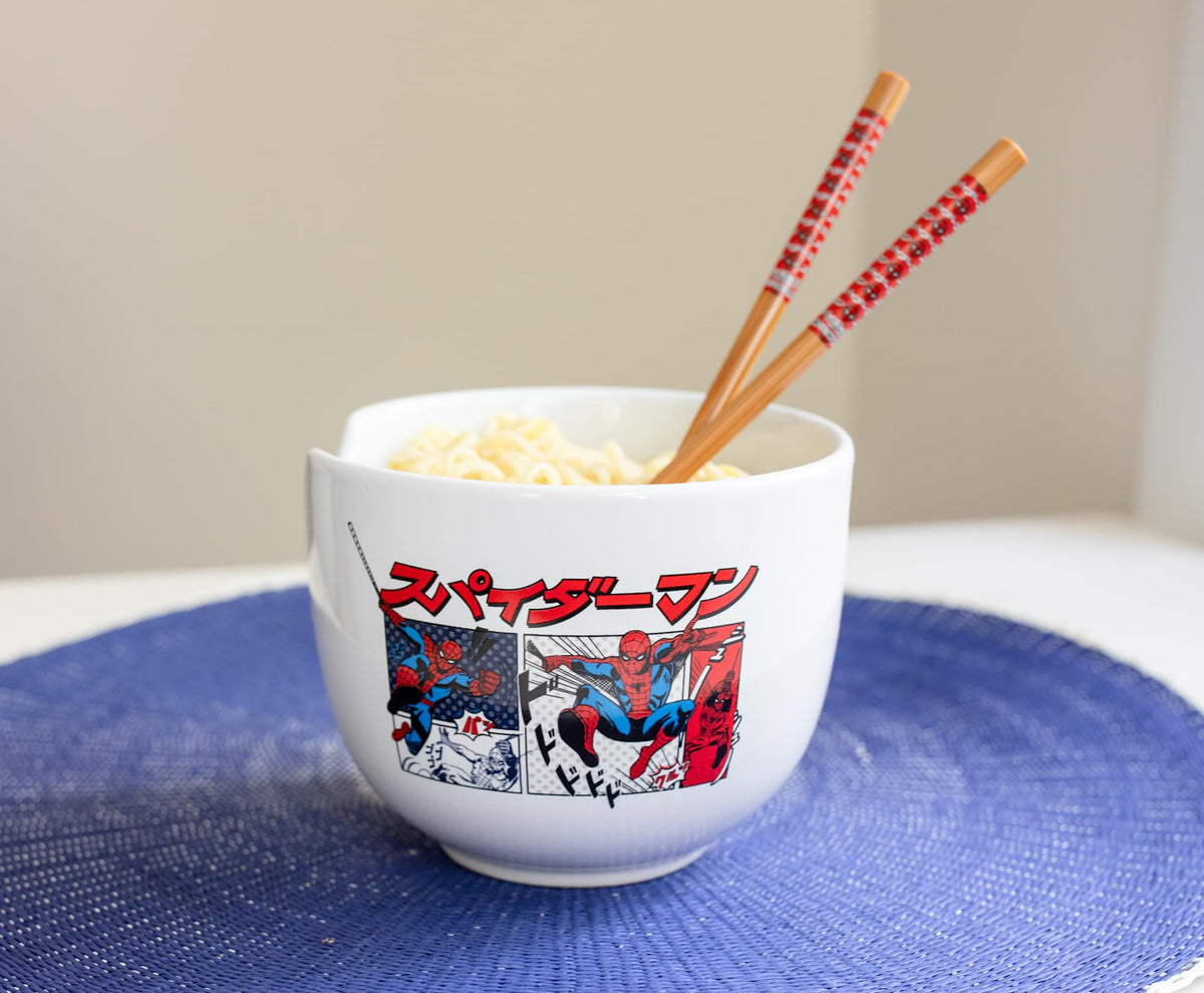 Marvel Spider-Man Ceramic Ramen Bowl w/ Chopsticks | Free Shipping