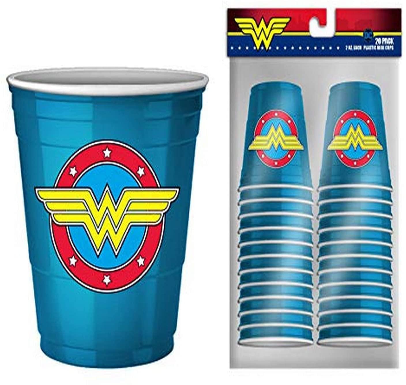 Wonder Woman Logo 2oz Disposable Plastic Mini Cups | 20 Pack | Free Sh
