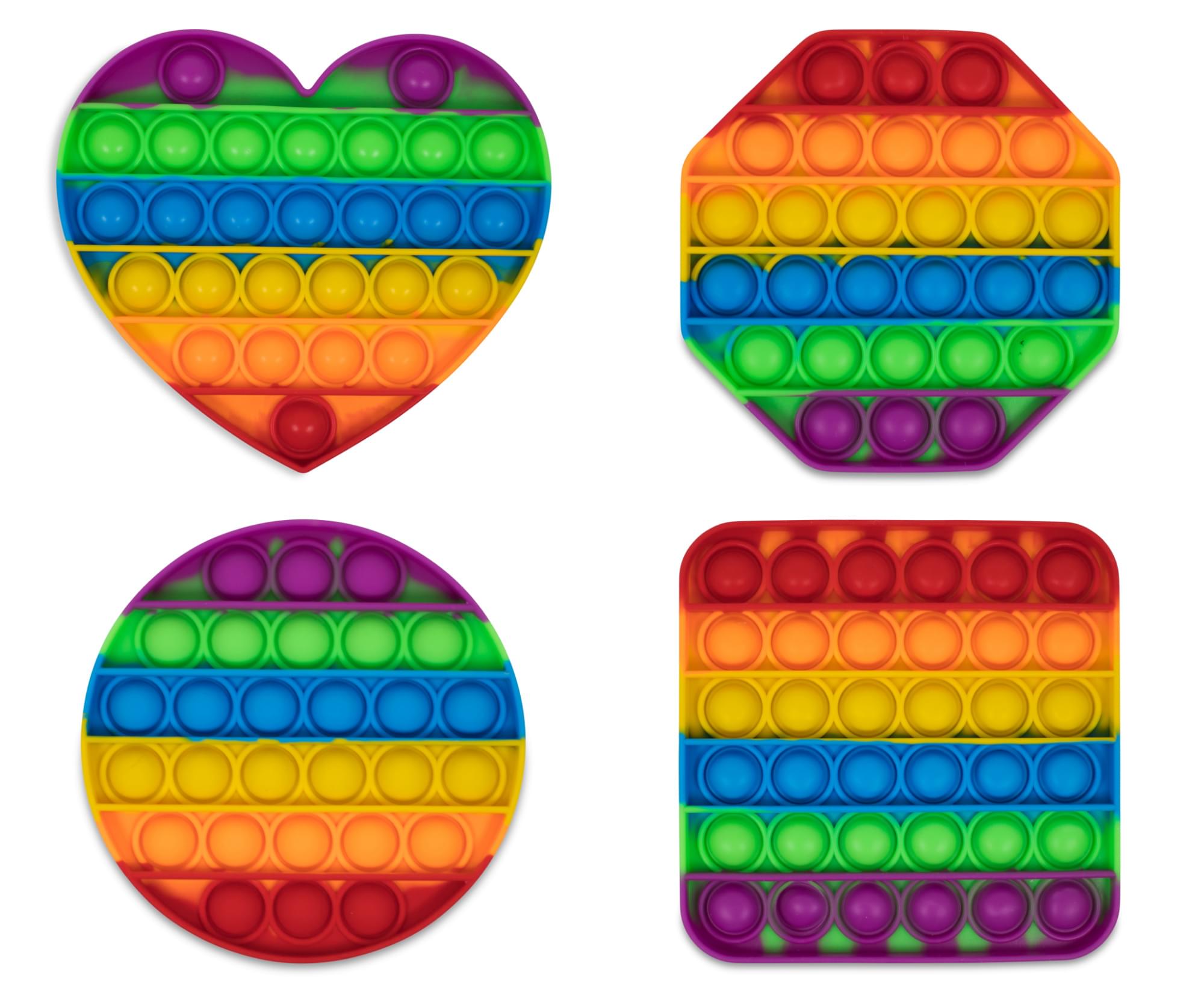 Pop Toy Rainbow Bubble Popping Game Set of 4 | Heart | Round | Square