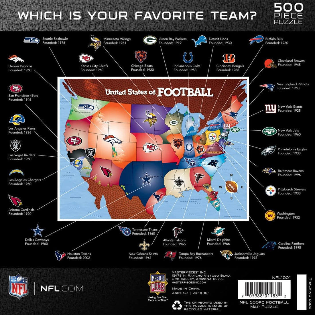 United States of Football 500 Piece Jigsaw Puzzle | Free Shipping