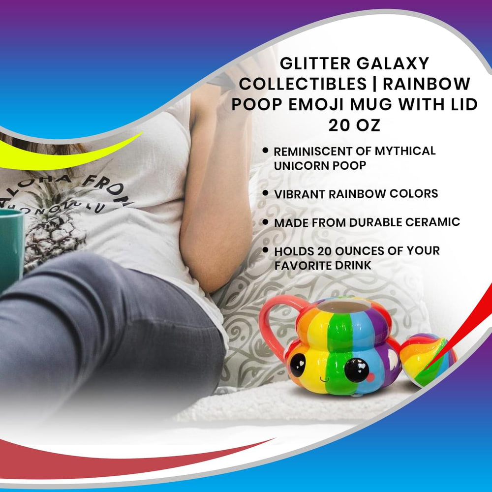 Glitter Galaxy Rainbow Poop Emoji 20oz Ceramic Mug w/ Lid | Free Shipp