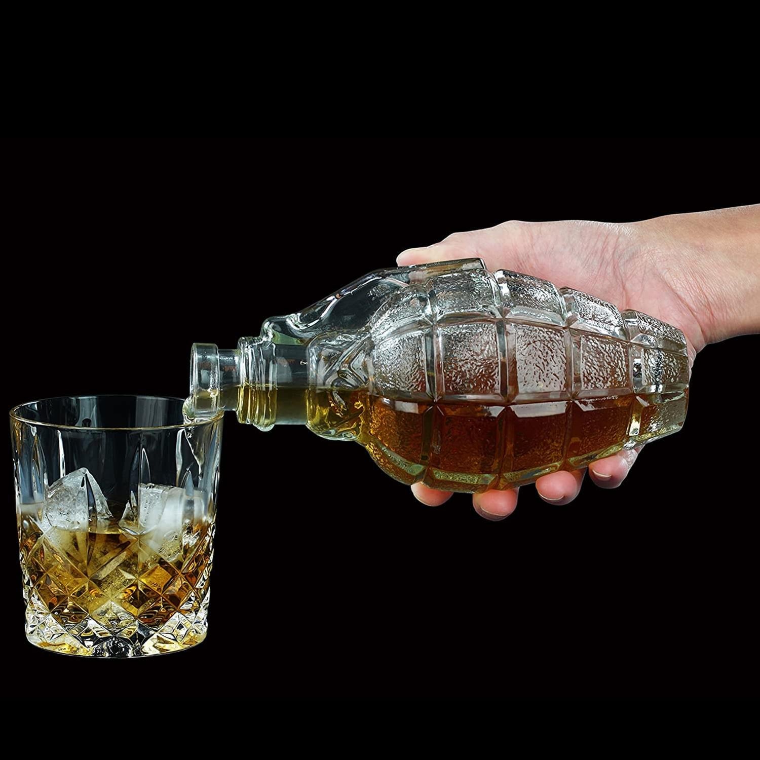Hand Grenade 16oz Clear Glass Drink Decanter | Free Shipping
